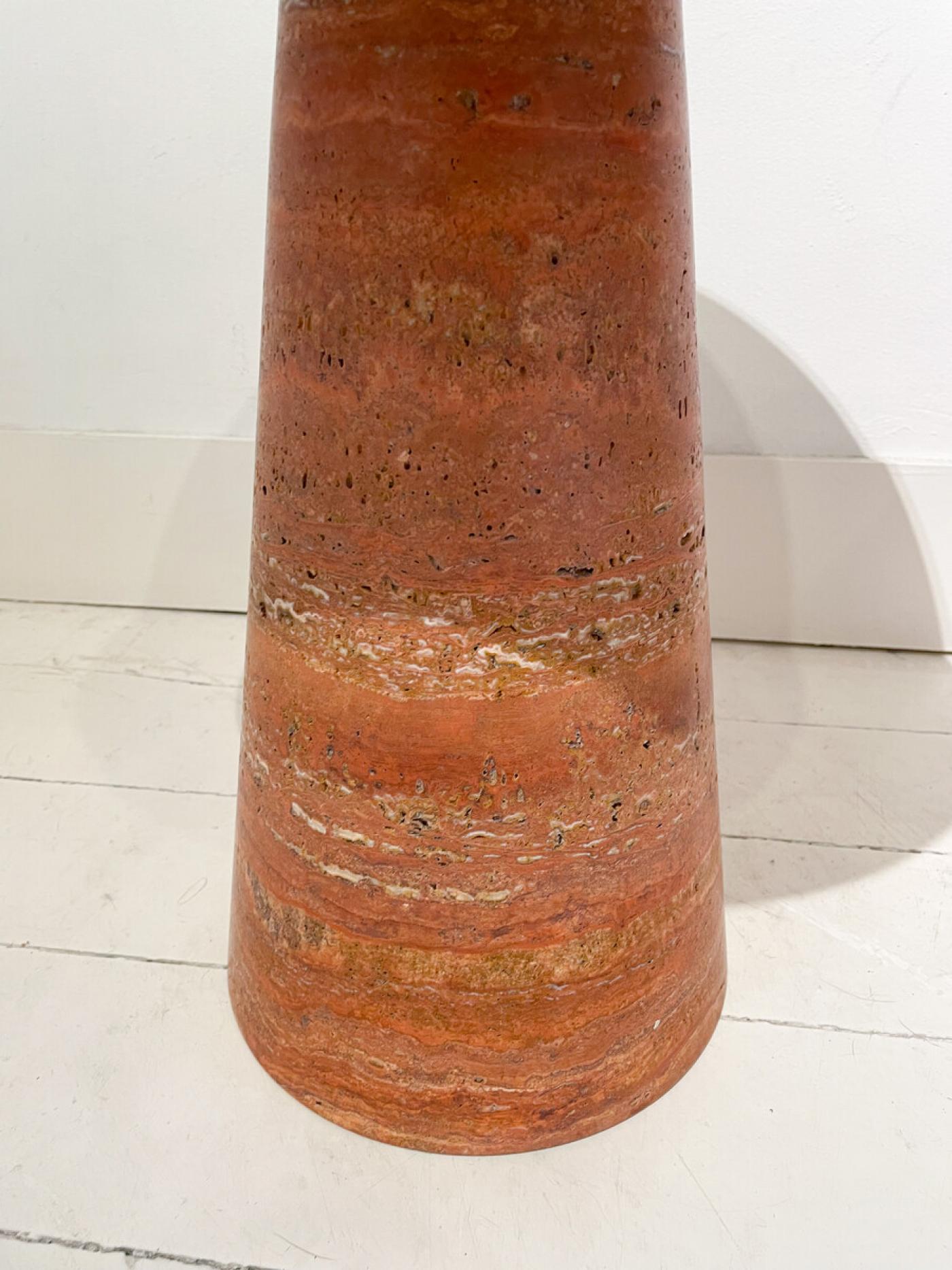 Contemporary Pair of Red Travertine Side Tables