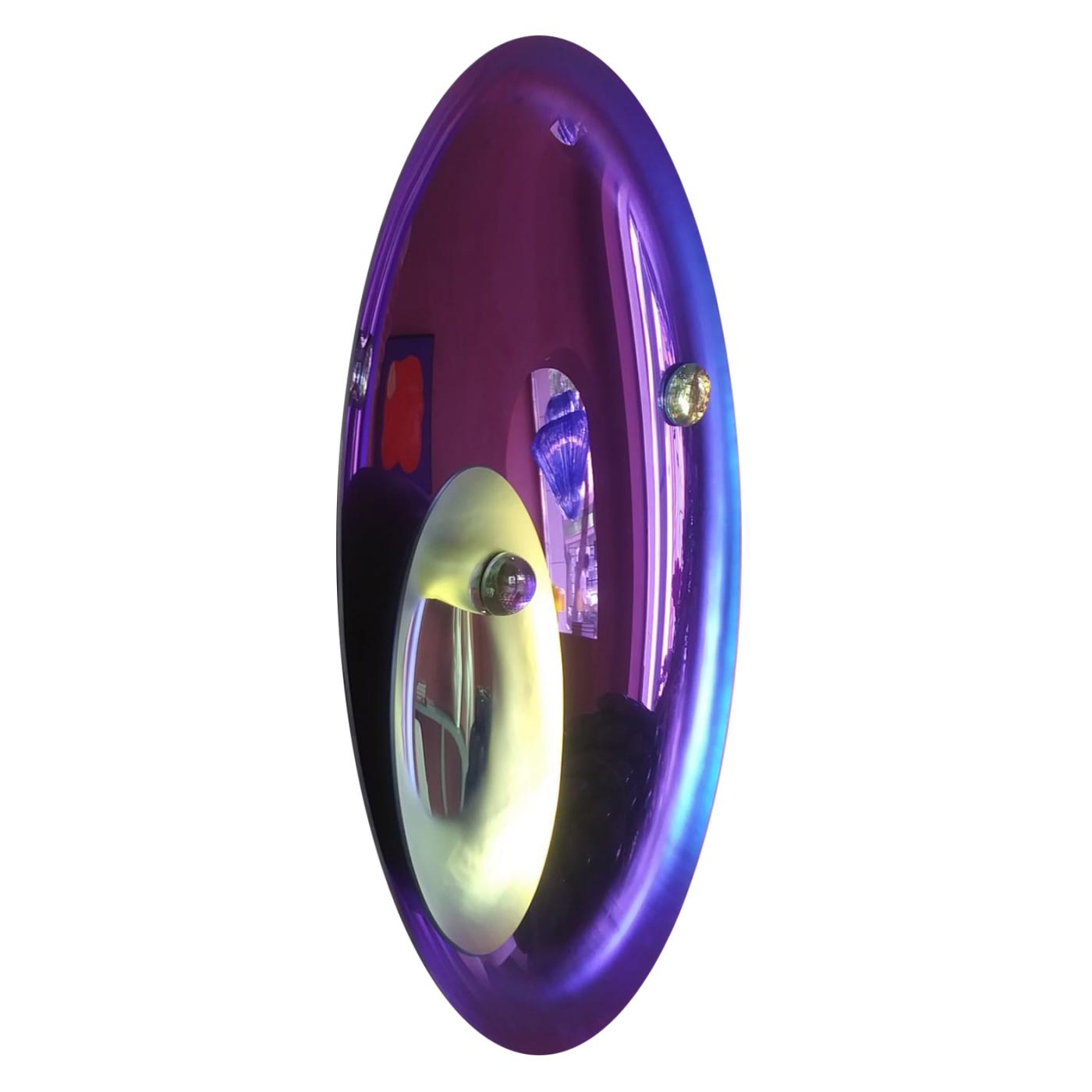 Contemporary Round Concave Mirror in Blue and Yellow Glass made in France