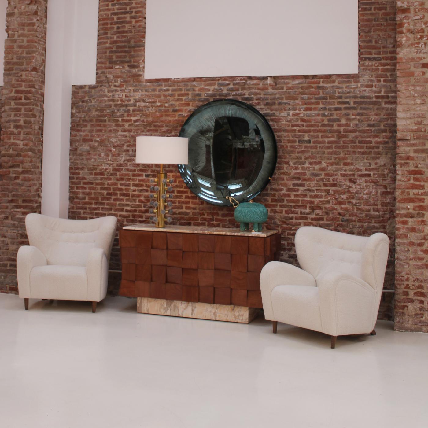 Contemporary Sculptural blue Glass French Concave Mirror