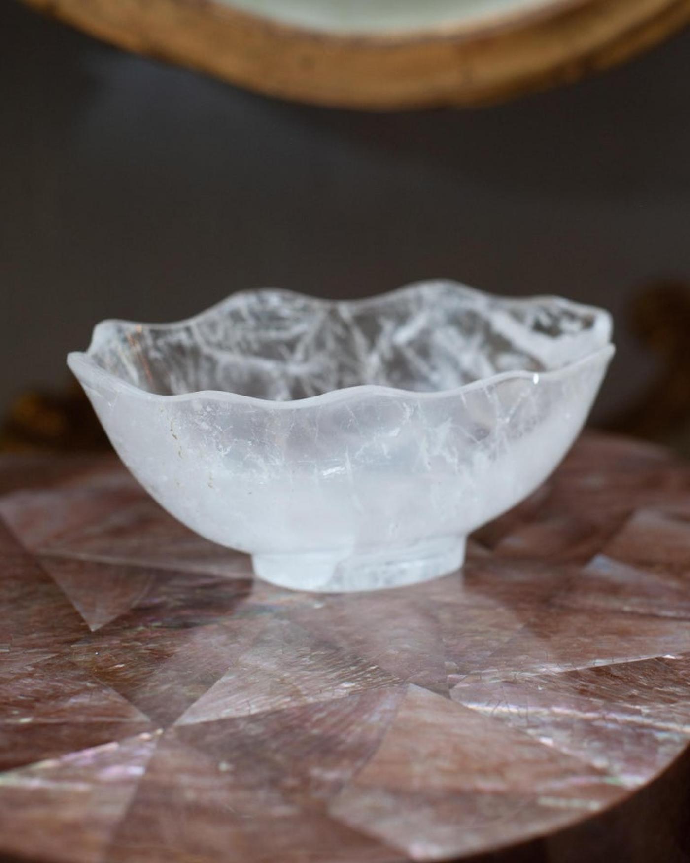 Contemporary Small Scalloped Rock Crystal Bowl with Foot