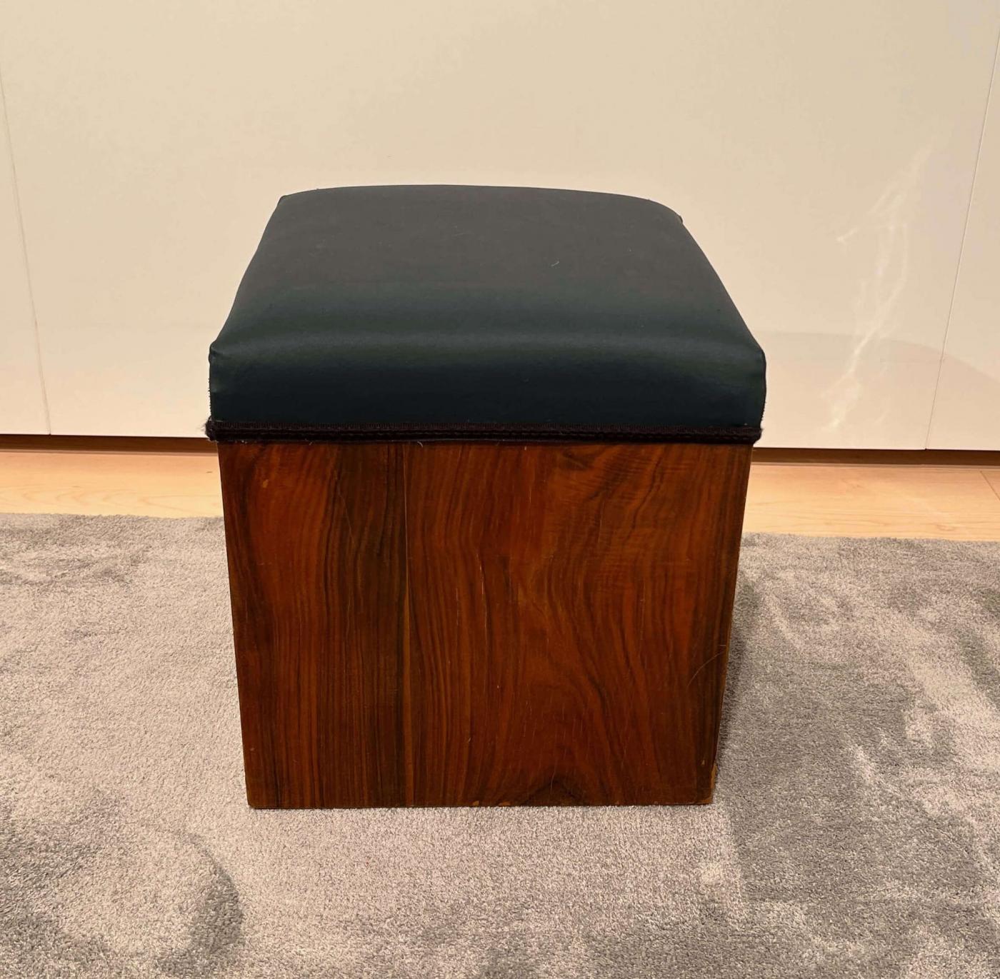 Cubic Art Deco Stool, Walnut Veneer, France circa 1930