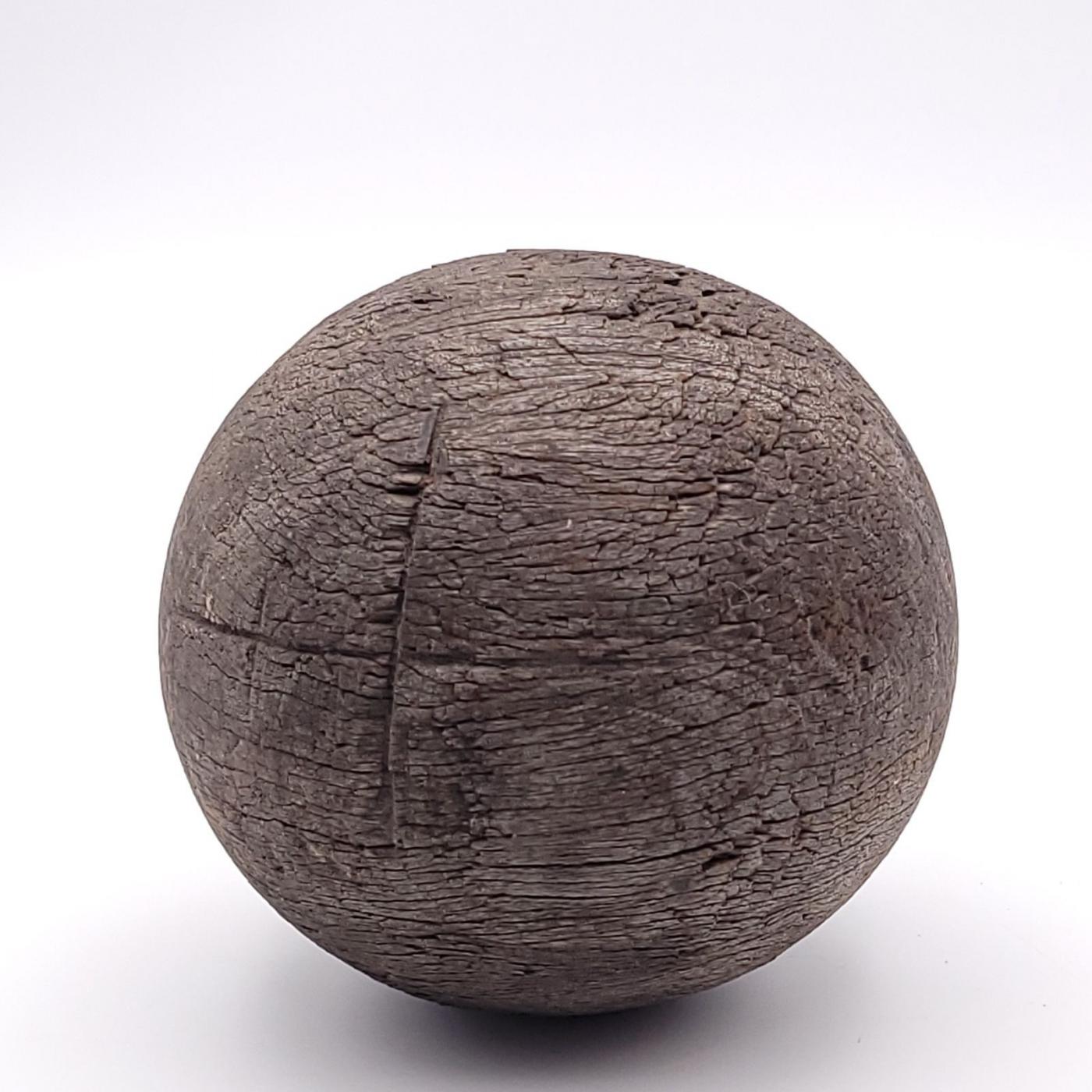 Curious Weathered Antique Wooden Ball, 19th Century