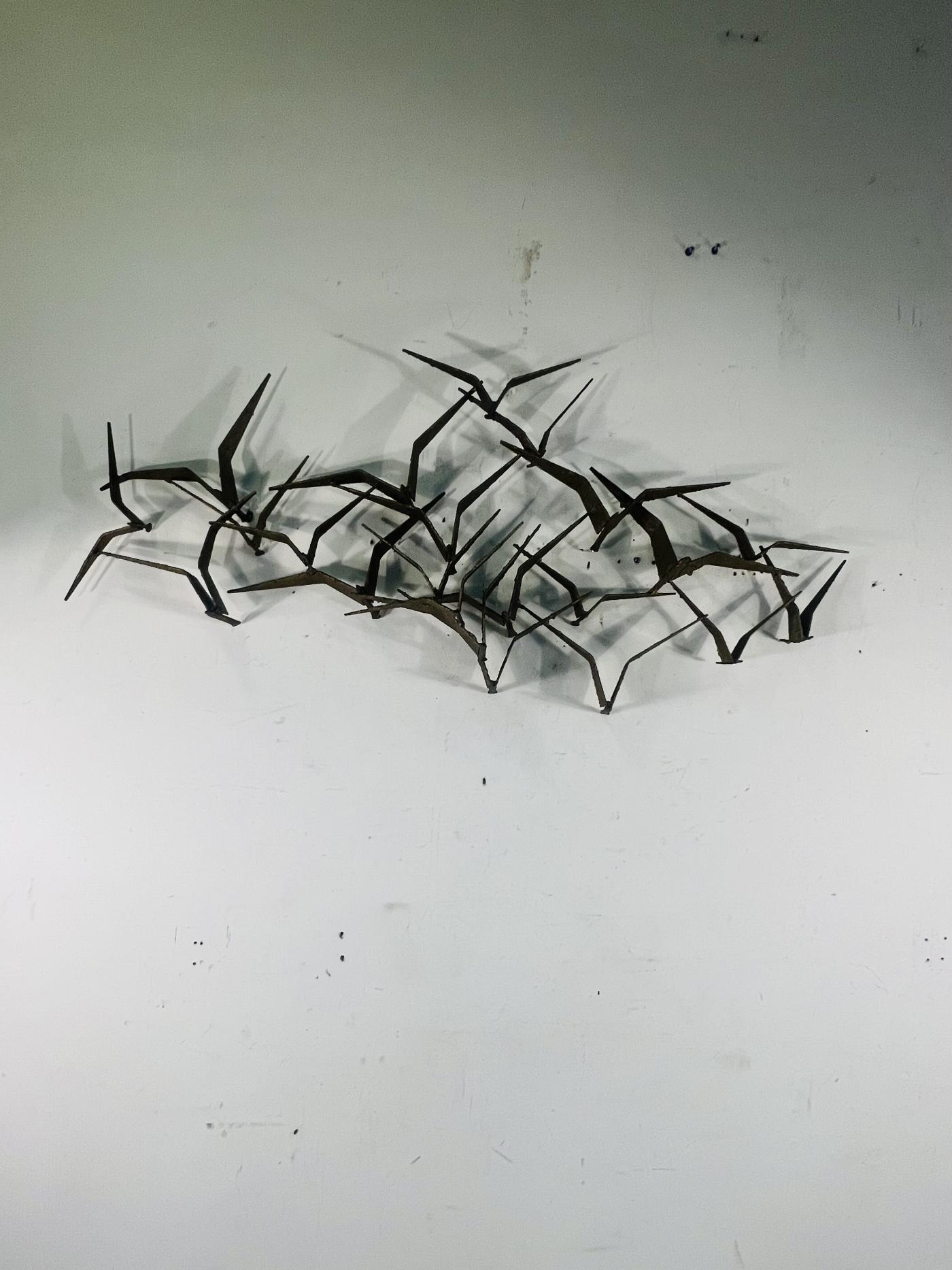 Curtis Jeré - MODERN ABSTRACT METAL FLOCK OF BIRDS WALL SCULPTURE