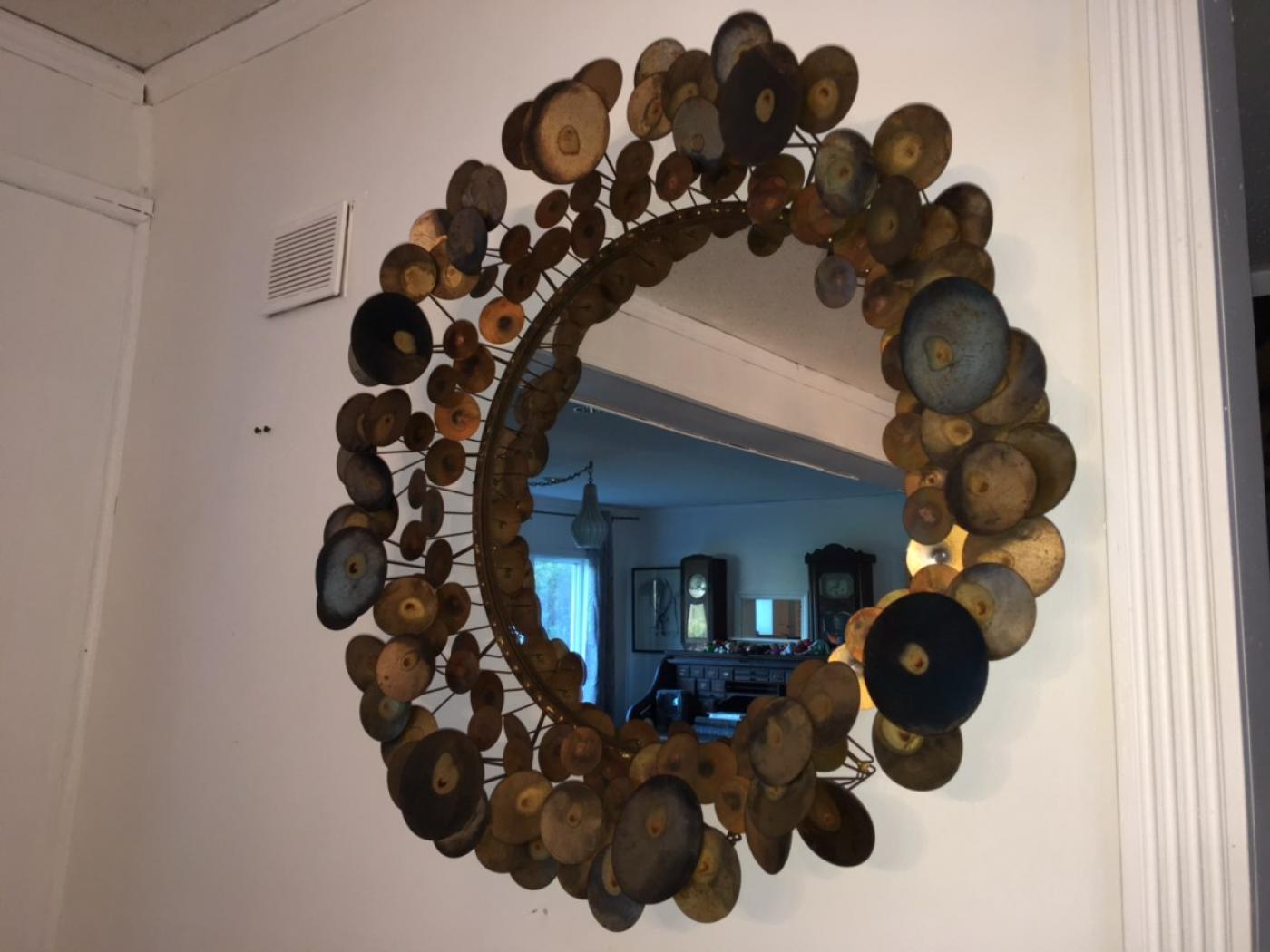 Curtis Jeré - 1970 Signed Curtis Jere Deep Toned Raindrops Round Mirror