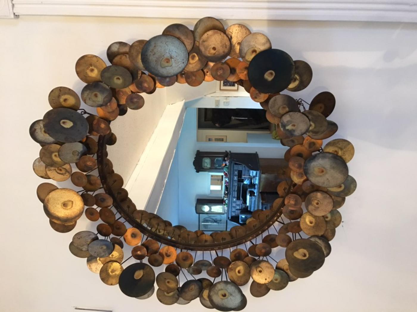 Curtis Jeré - 1970 Signed Curtis Jere Deep Toned Raindrops Round Mirror