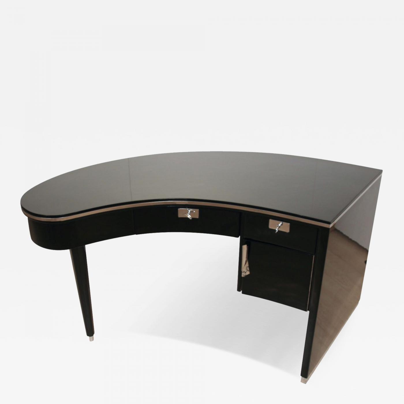 Design Desk, Curved Top, Piano Lacquer, Chrome, France, 1950s
