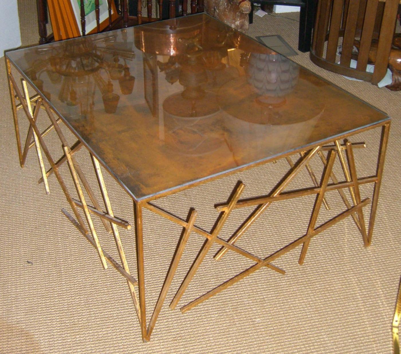 Custom Metal Criss-Cross Design Cocktail Table