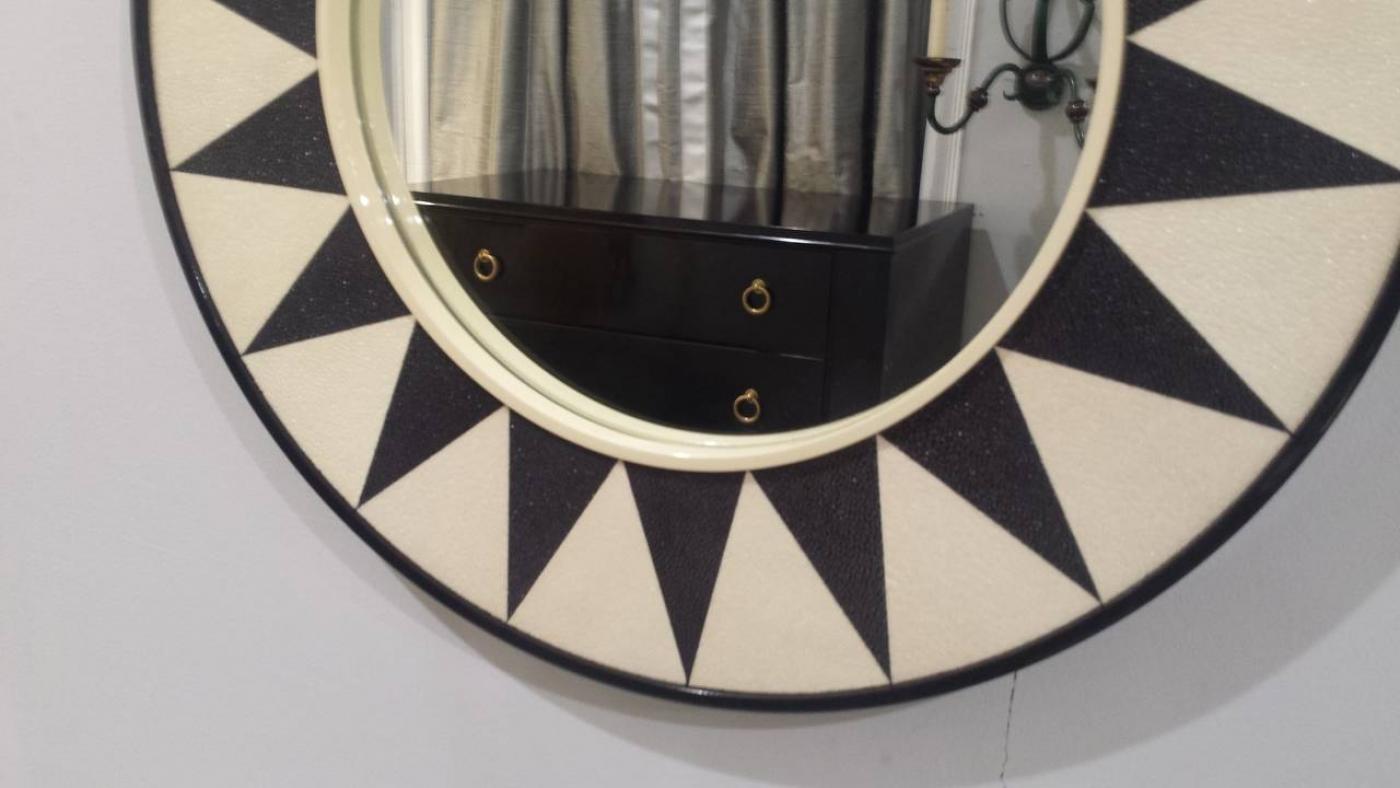 Lerebours Bespoke - Custom Shagreen Mirror with Sunburst Pattern