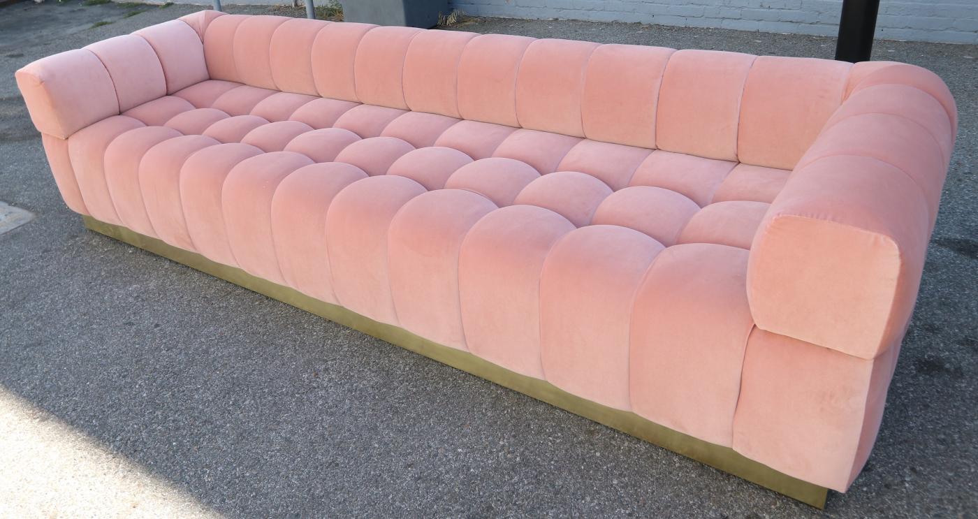 Adesso Studio - Custom "Oscar" Tufted Pink Velvet Sofa with Brass Base