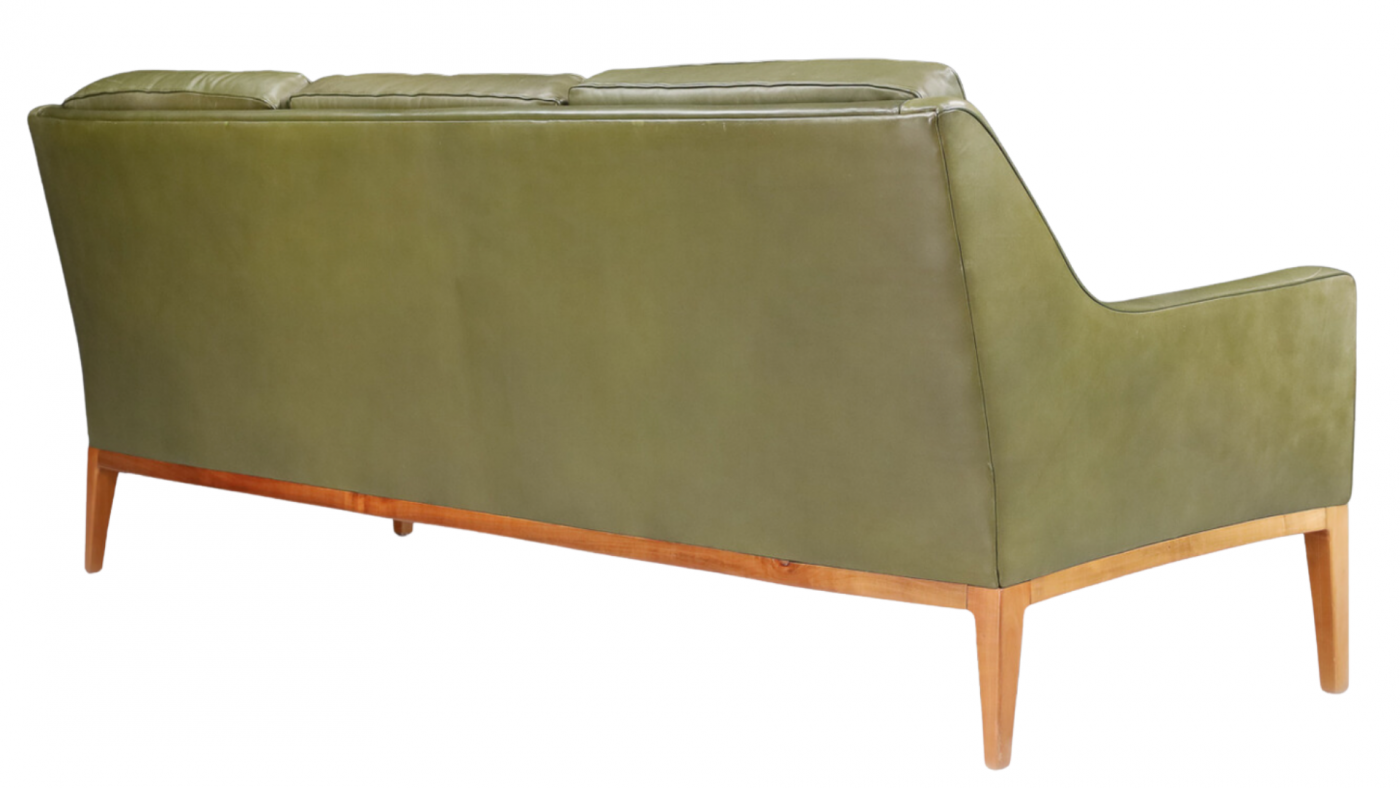 Danish 1970s avocado leather 3-seat sofa