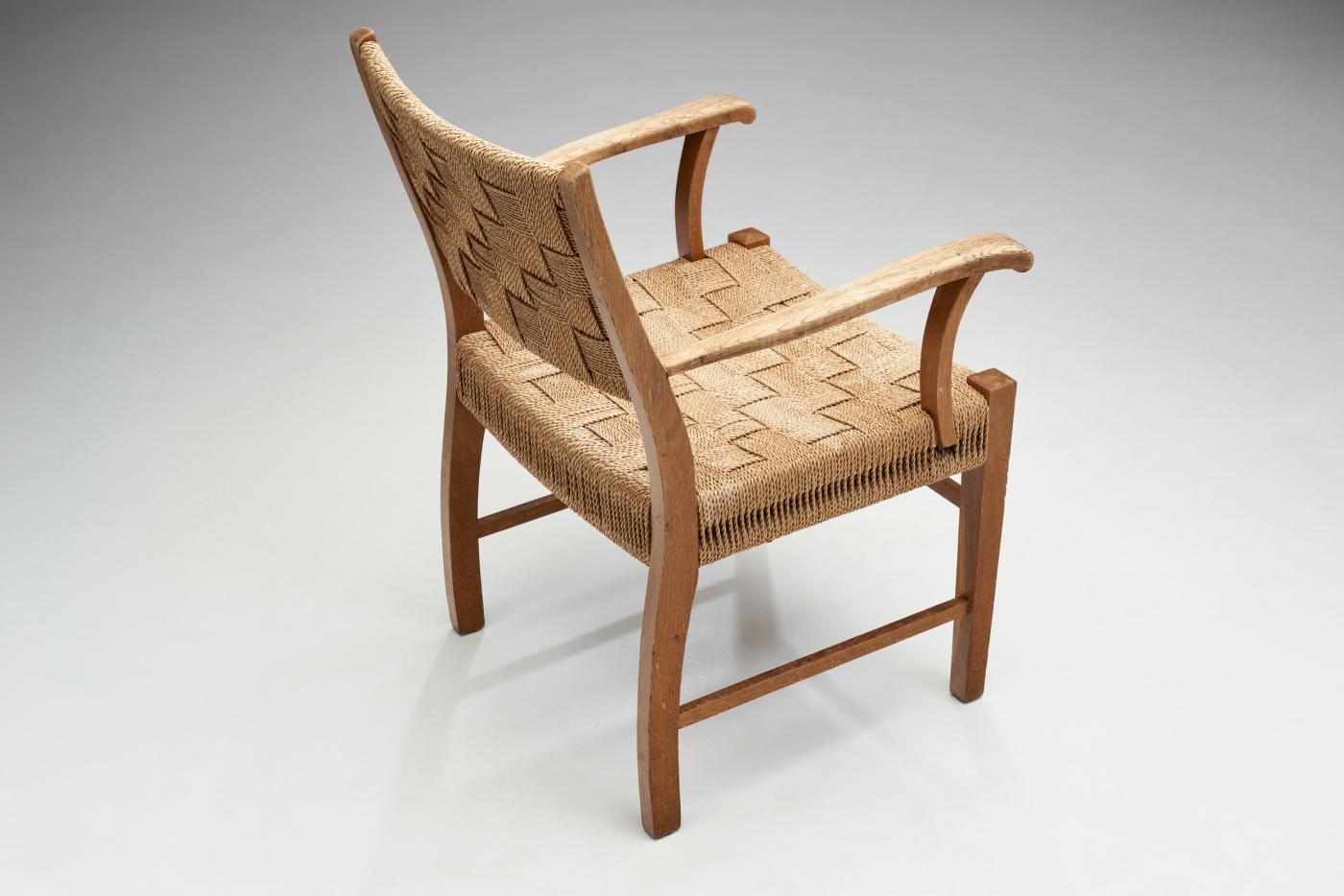 Danish Cabinetmaker Oak and Paper Cord Chair, Denmark 1940s