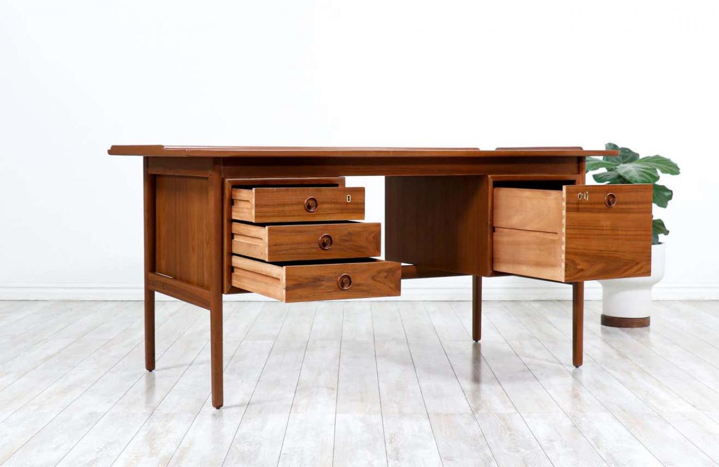 Danish Modern Executive Teak Desk with Raised Edges