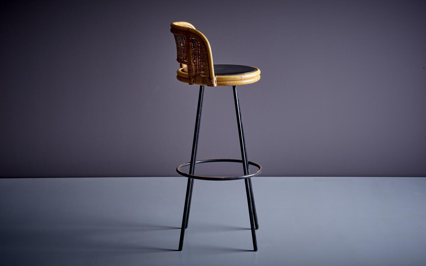 Danny Ho Fong - Wrought iron and wicker bar or counter stool chair ...