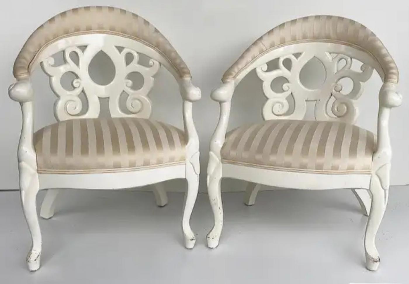 David Barrett - Vintage Painted David Barrett Barrel Back Armchairs, Pair