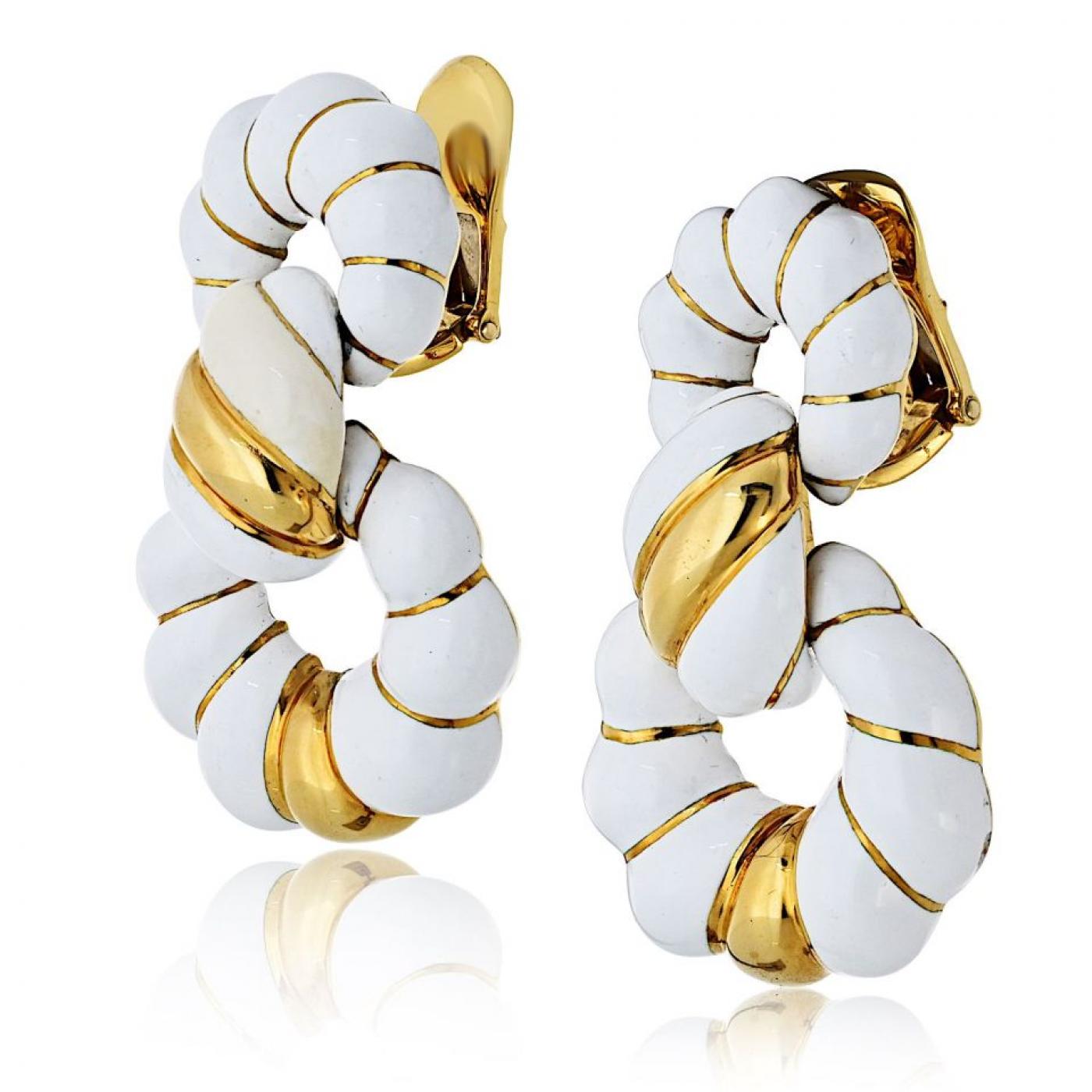 David Webb - David Webb 18K Yellow Gold White Enamel 1.75 Inches Long ...