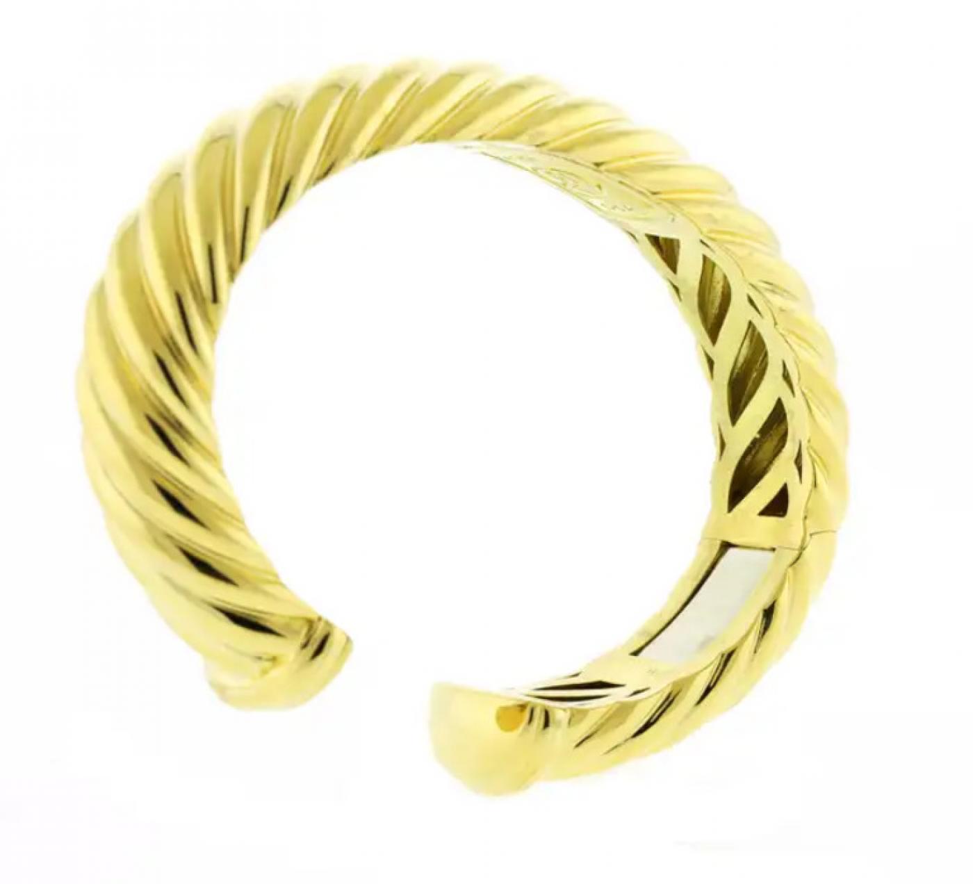 David Yurman - DAVID YURMAN 18KT YELLOW GOLD GROOVED WIDE BANGLE