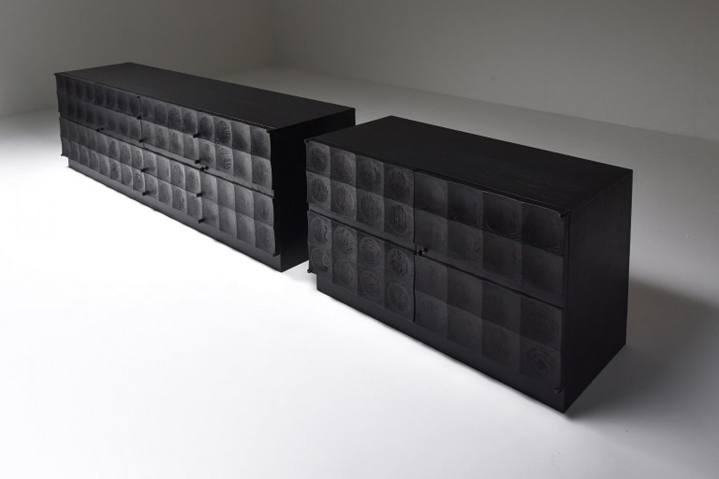 De Coene Brutalist Stained Cabinet with Circular Patterned Doors - 1970's