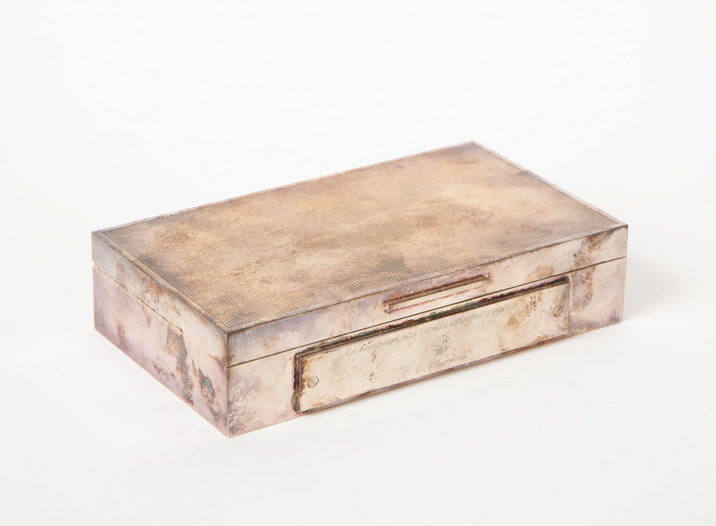 Decorative Engine-Turned Silver Cigarette Box with Cedarwood Interior