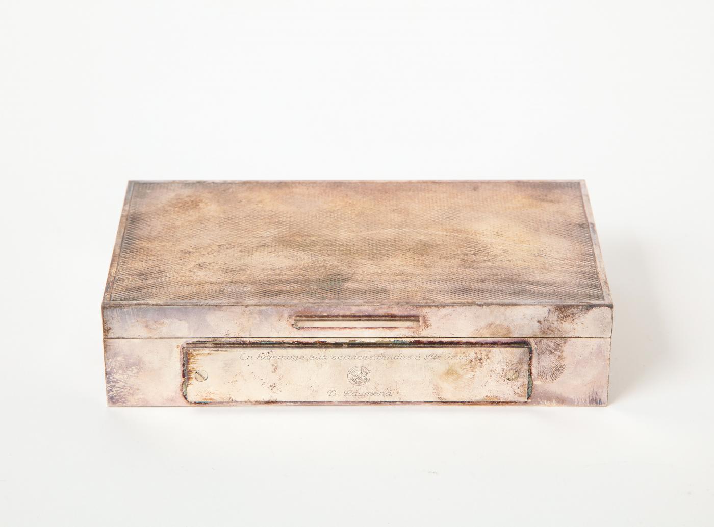 Decorative Engine-Turned Silver Cigarette Box with Cedarwood Interior