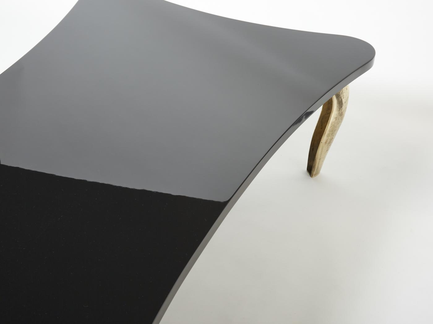 Designer Black lacquer bronze large coffee table 1990s