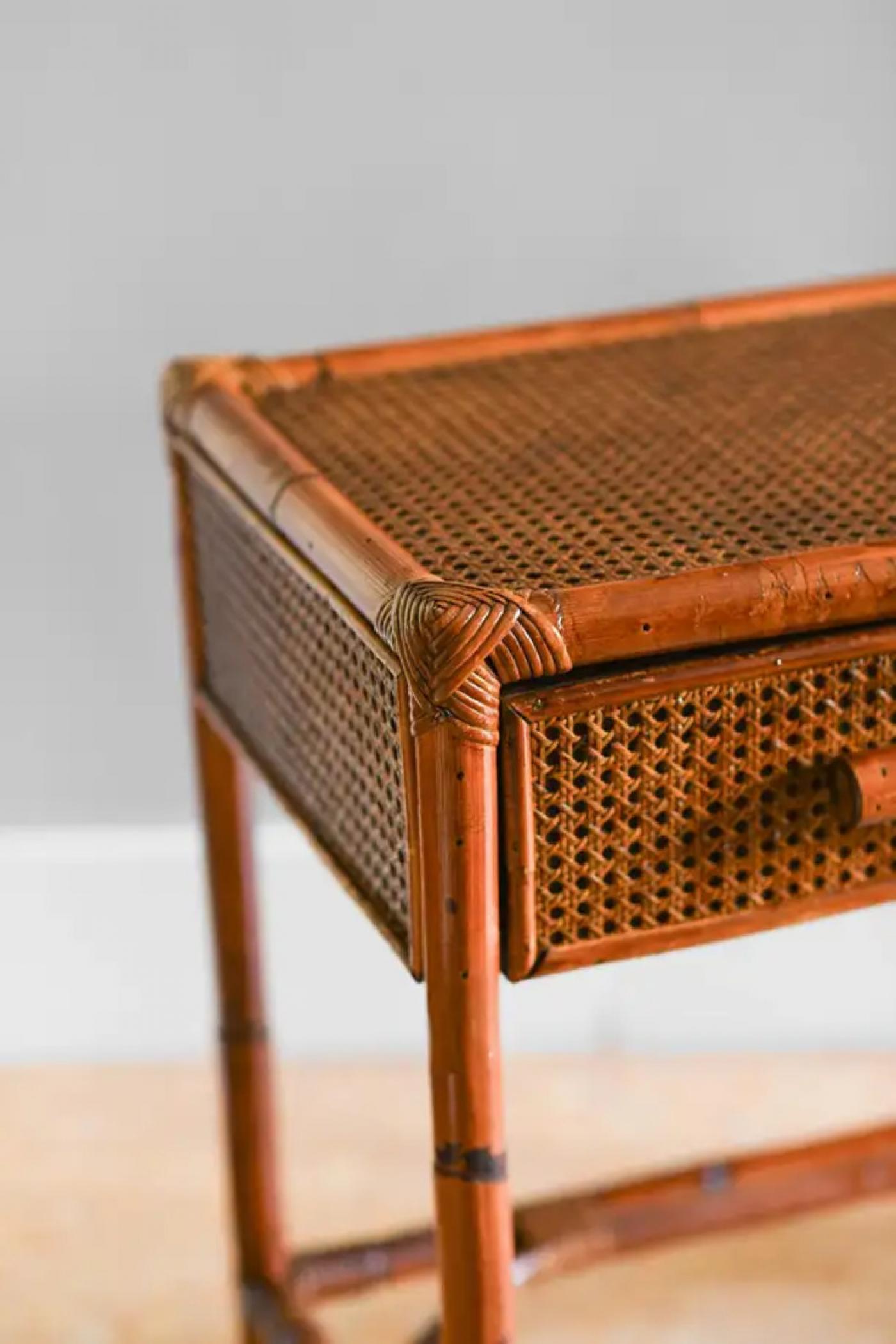 Desk in rush, wicker and Vienna straw, dark finish, Italy 1980