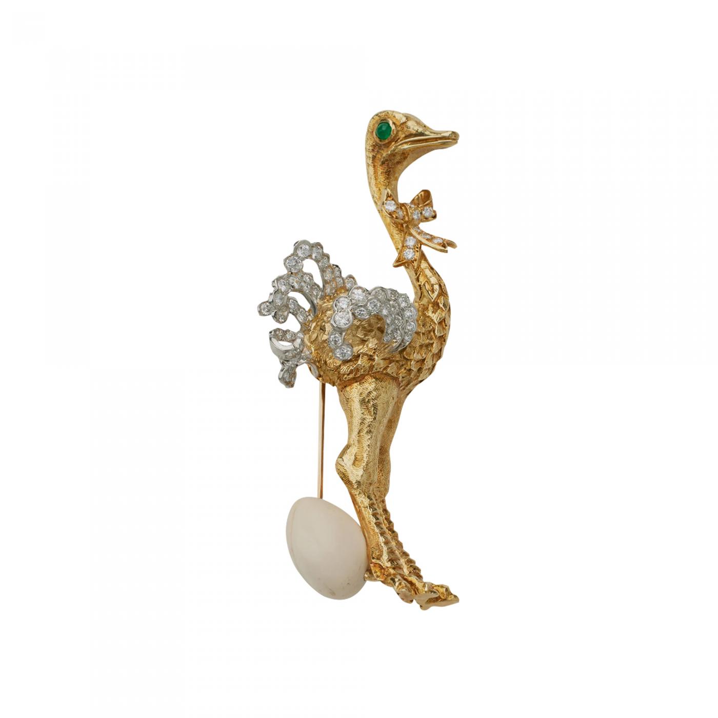 Donald Claflin - Donald Claflin for Tiffany & Co. Diamond Ostrich Brooch