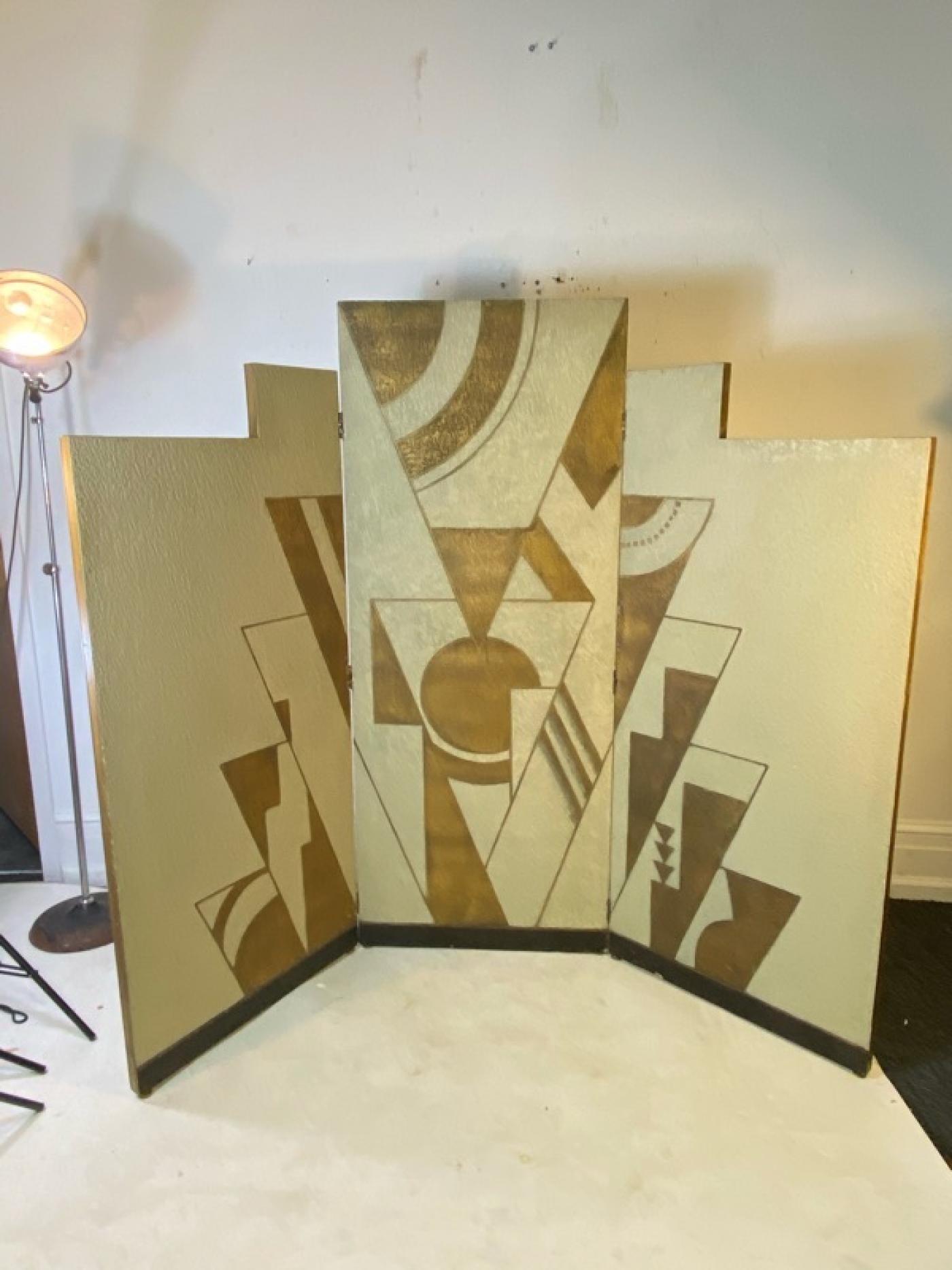 Donald Deskey - ART DECO GEOMETRIC DESIGN THREE PANEL ROOM SCREEN IN ...