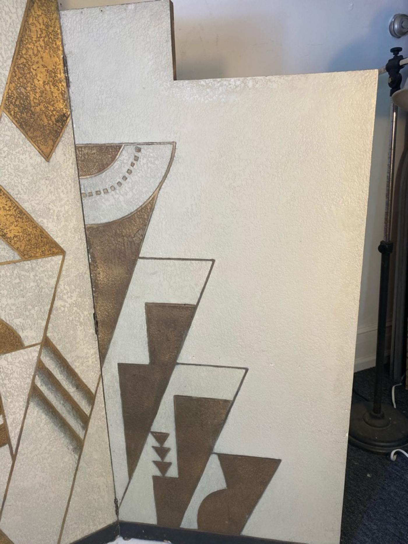 Donald Deskey - ART DECO GEOMETRIC DESIGN THREE PANEL ROOM SCREEN IN ...