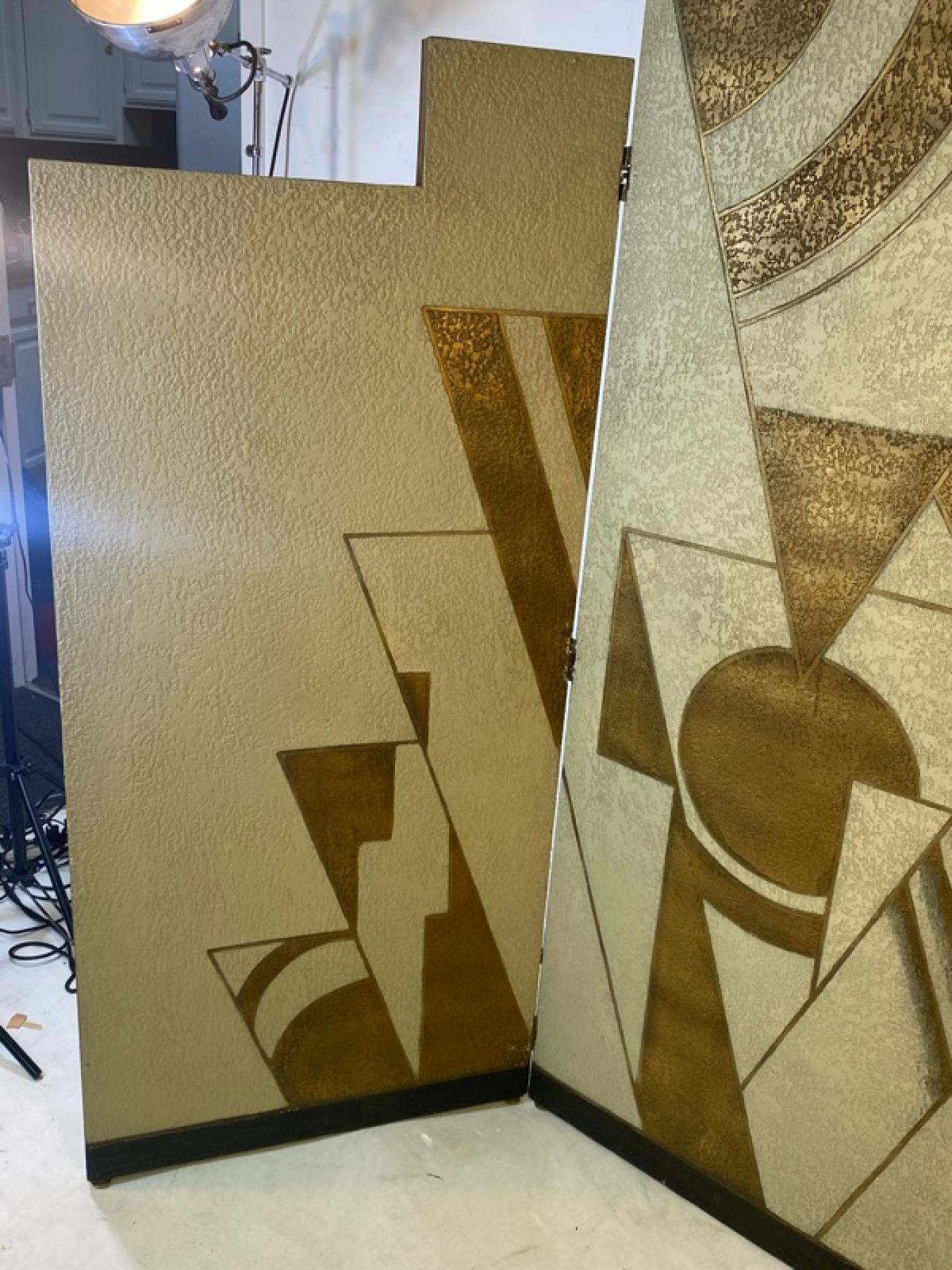 Donald Deskey - ART DECO GEOMETRIC DESIGN THREE PANEL ROOM SCREEN IN ...