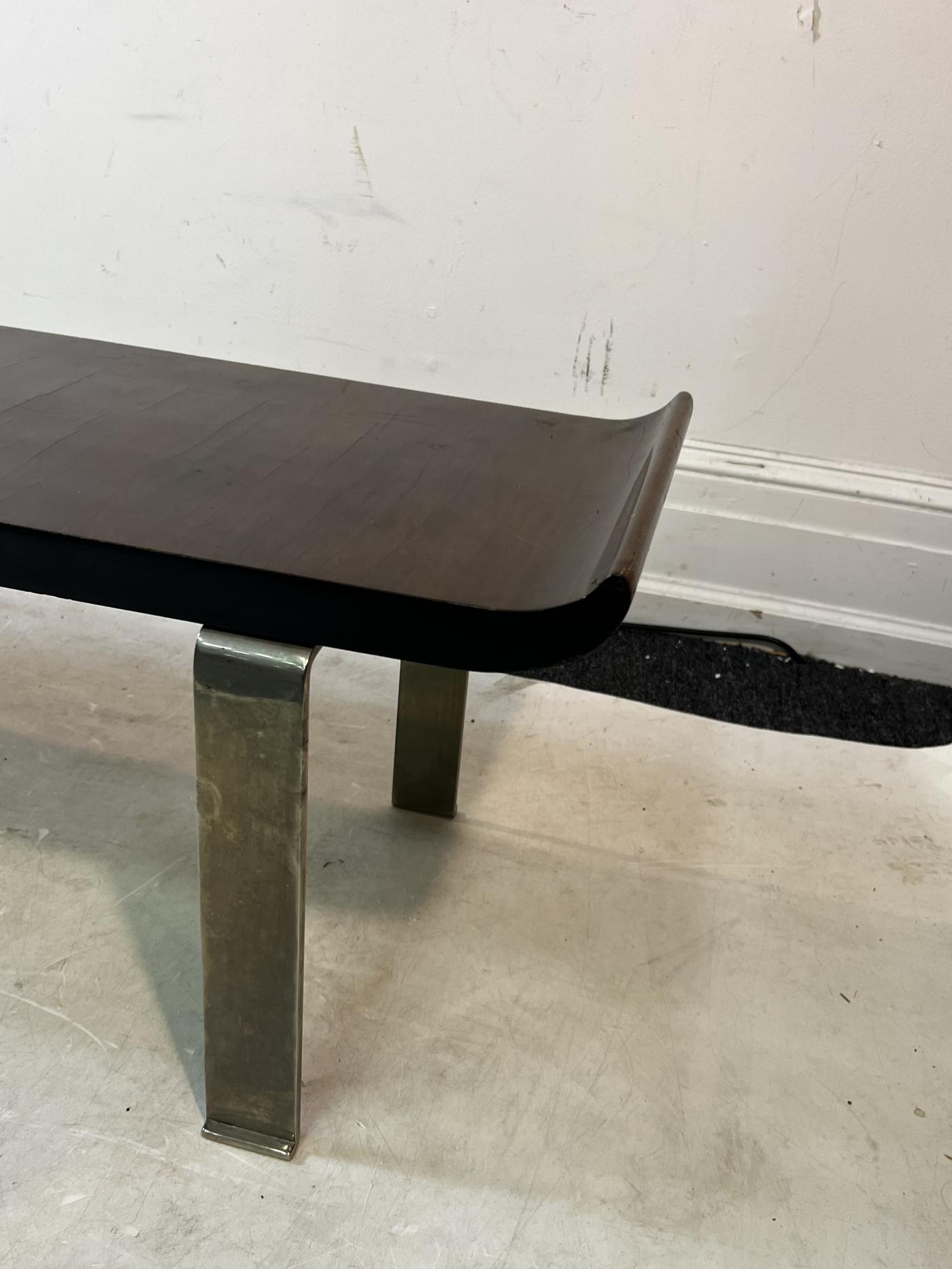 Donald Deskey - MODERNIST ART DECO FLARED EDGE WOOD & CURVED NICKELED ...