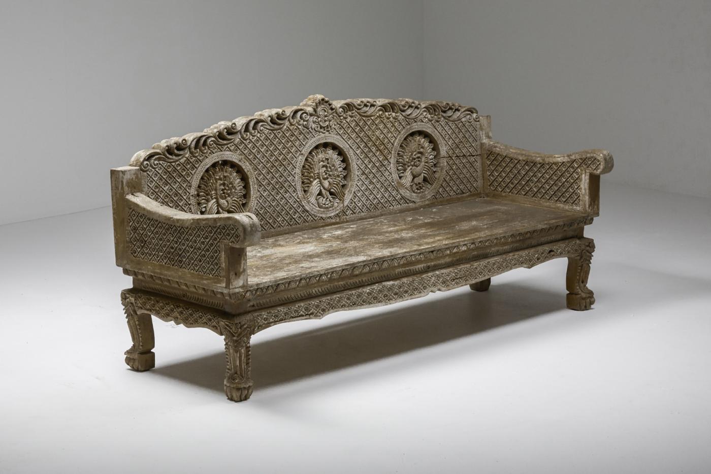 Dutch Wooden Art Nouveau Bench - 1890's