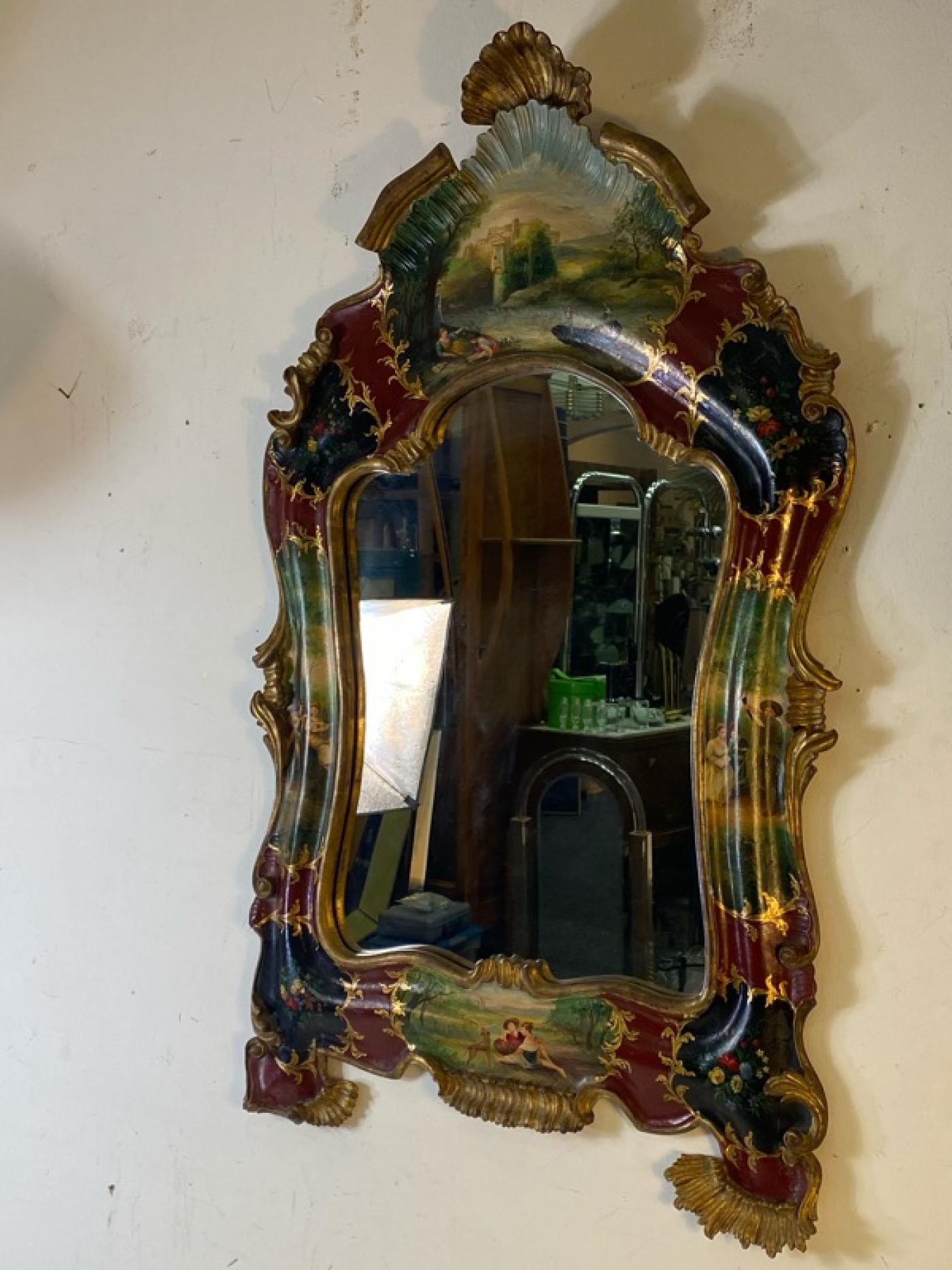 ELABORATE VENETIAN HAND PAINTED SCENIC MIRROR