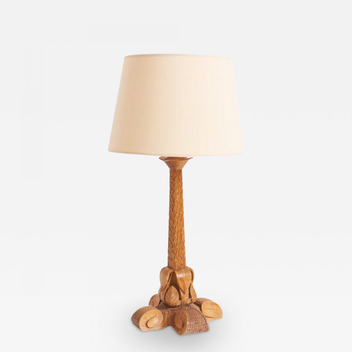 Early 20th Century Carved Wood Table Lamp