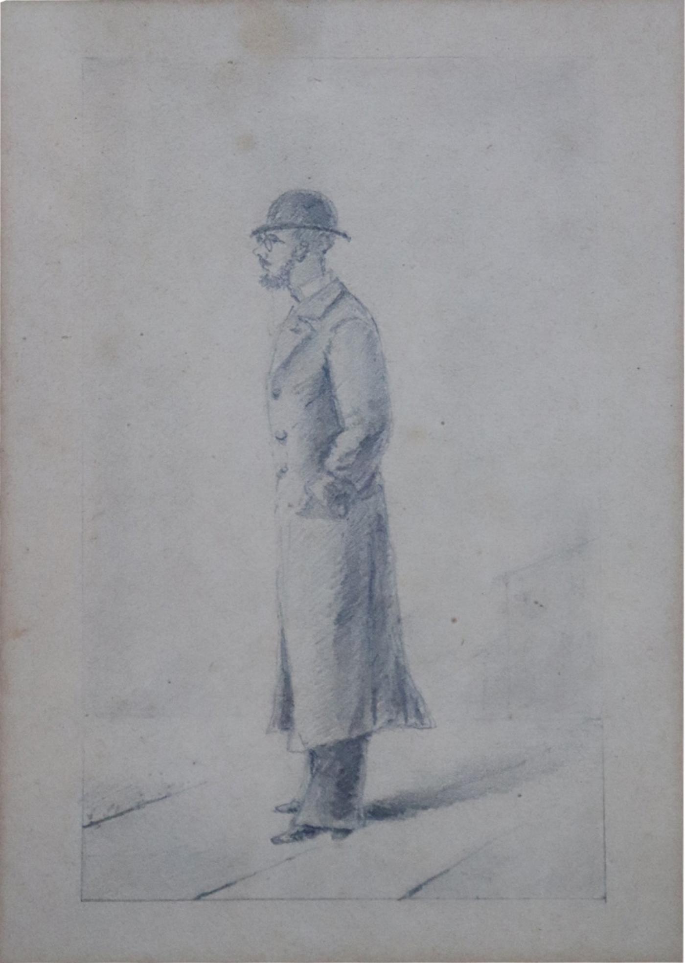Early 20th Century Pencil Drawing, Gentleman with Hat