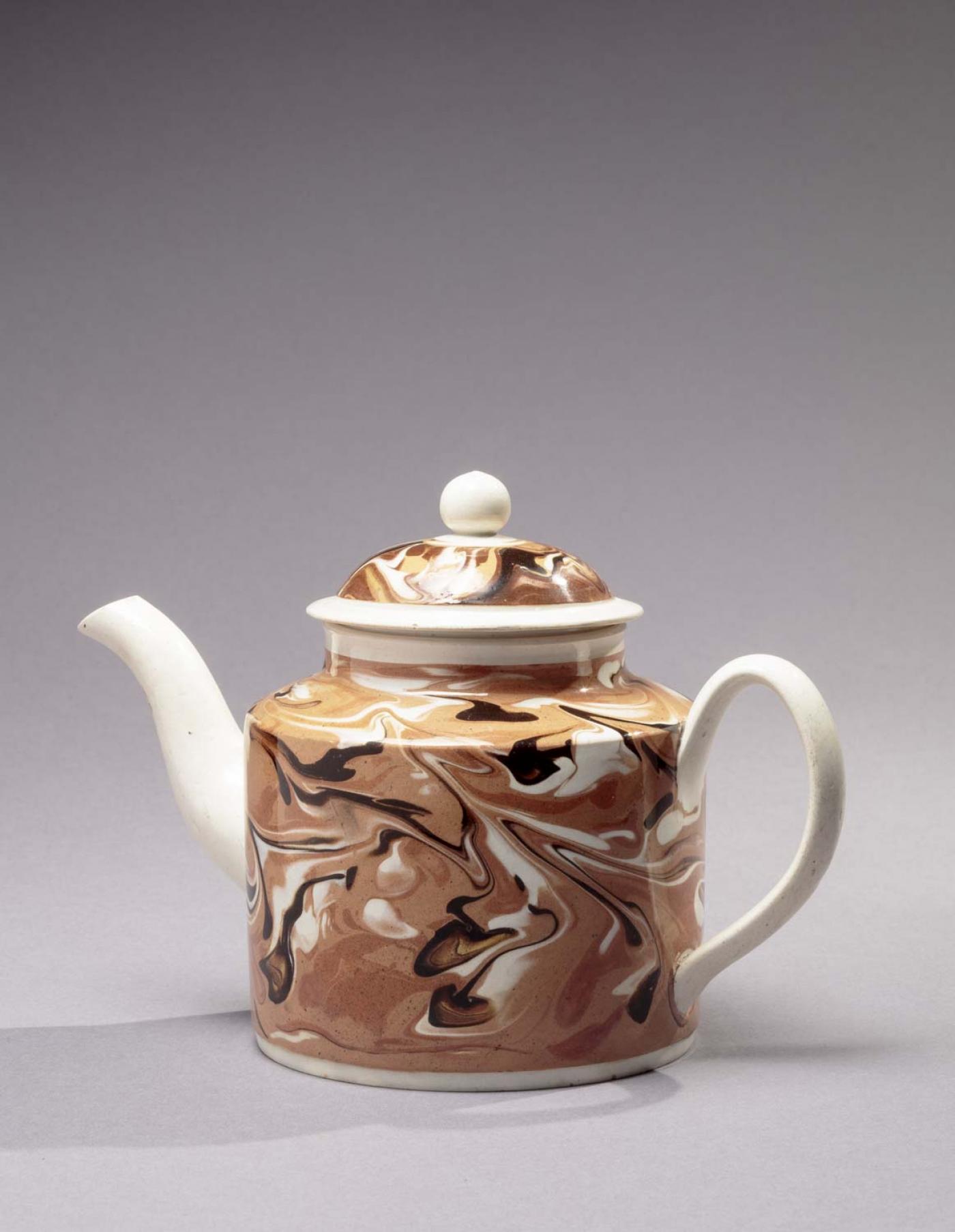Early Mochaware Teapot with Lid