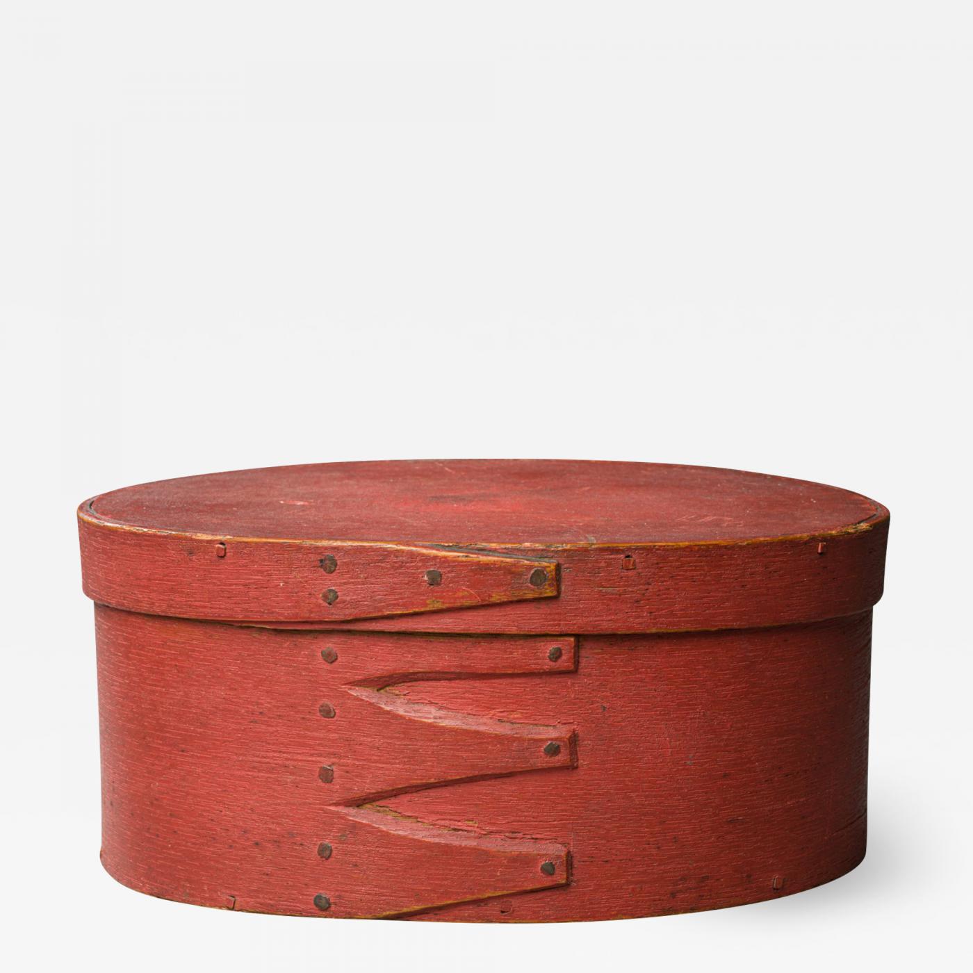 American School - Early Shaker Salmon Painted Oval Box