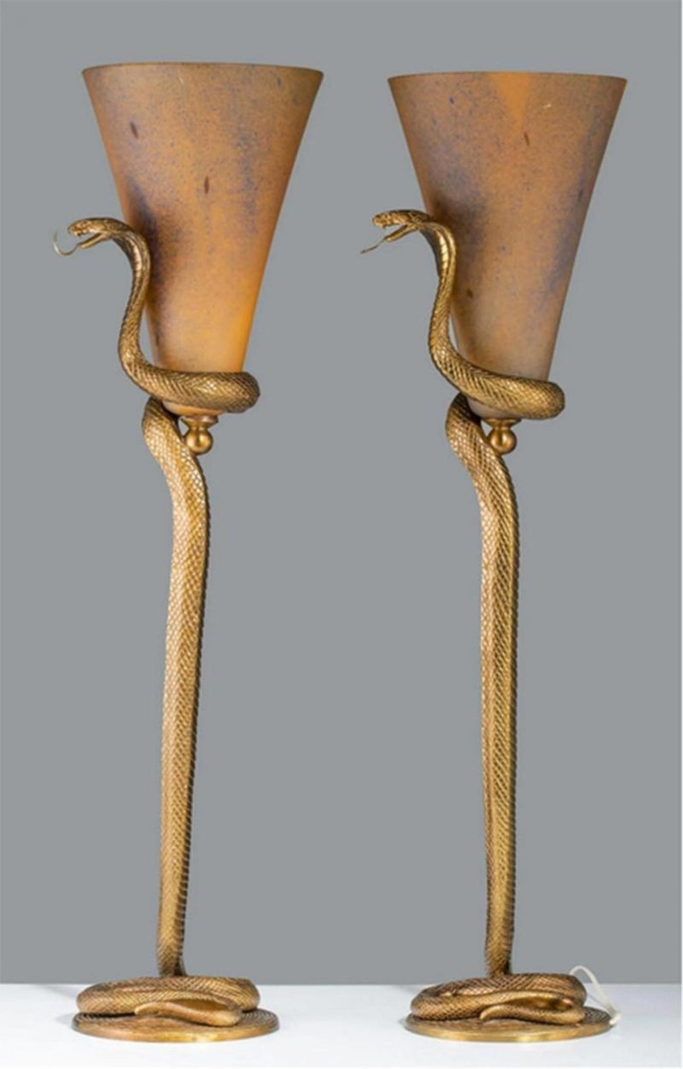 Edgar Brandt - Edgar Brandt 'After' Pair of Table "Cobra" Lamps