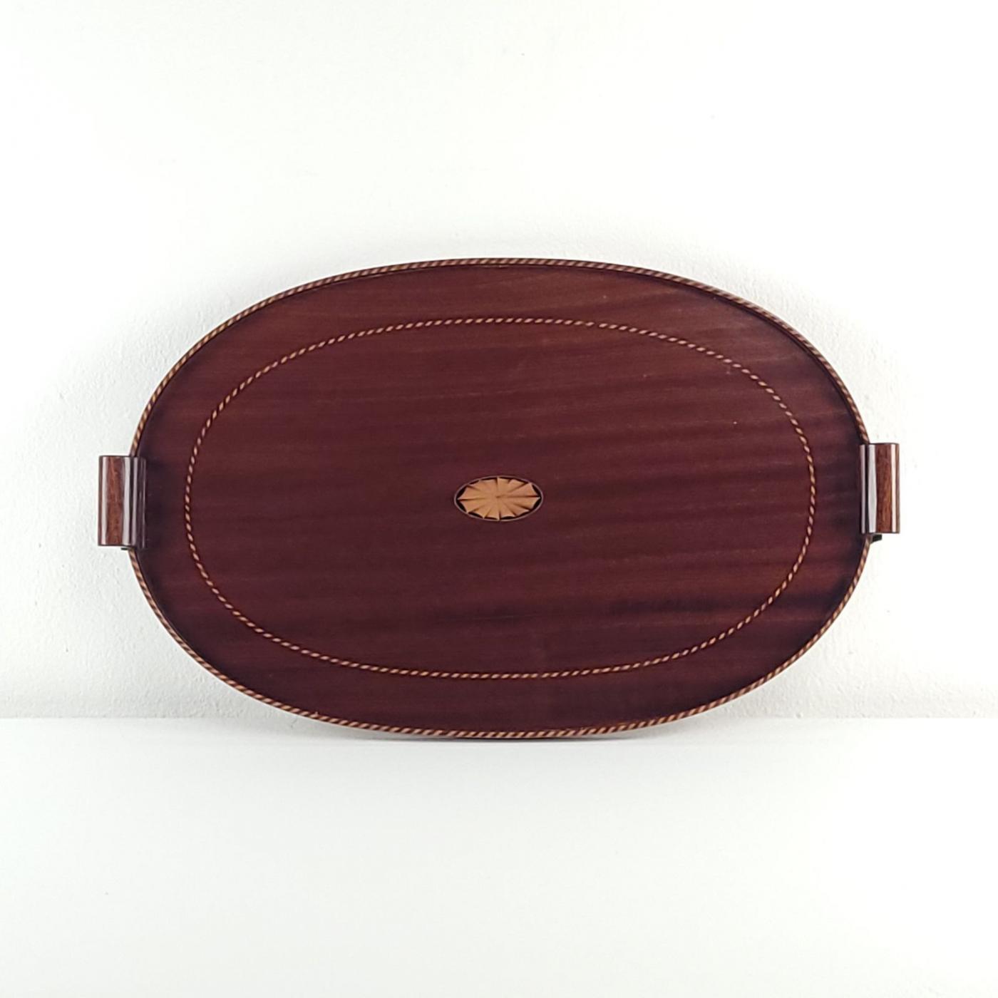 Edwardian English Oval Mahogany Tray with Satinwood Patera Inlay, circa ...