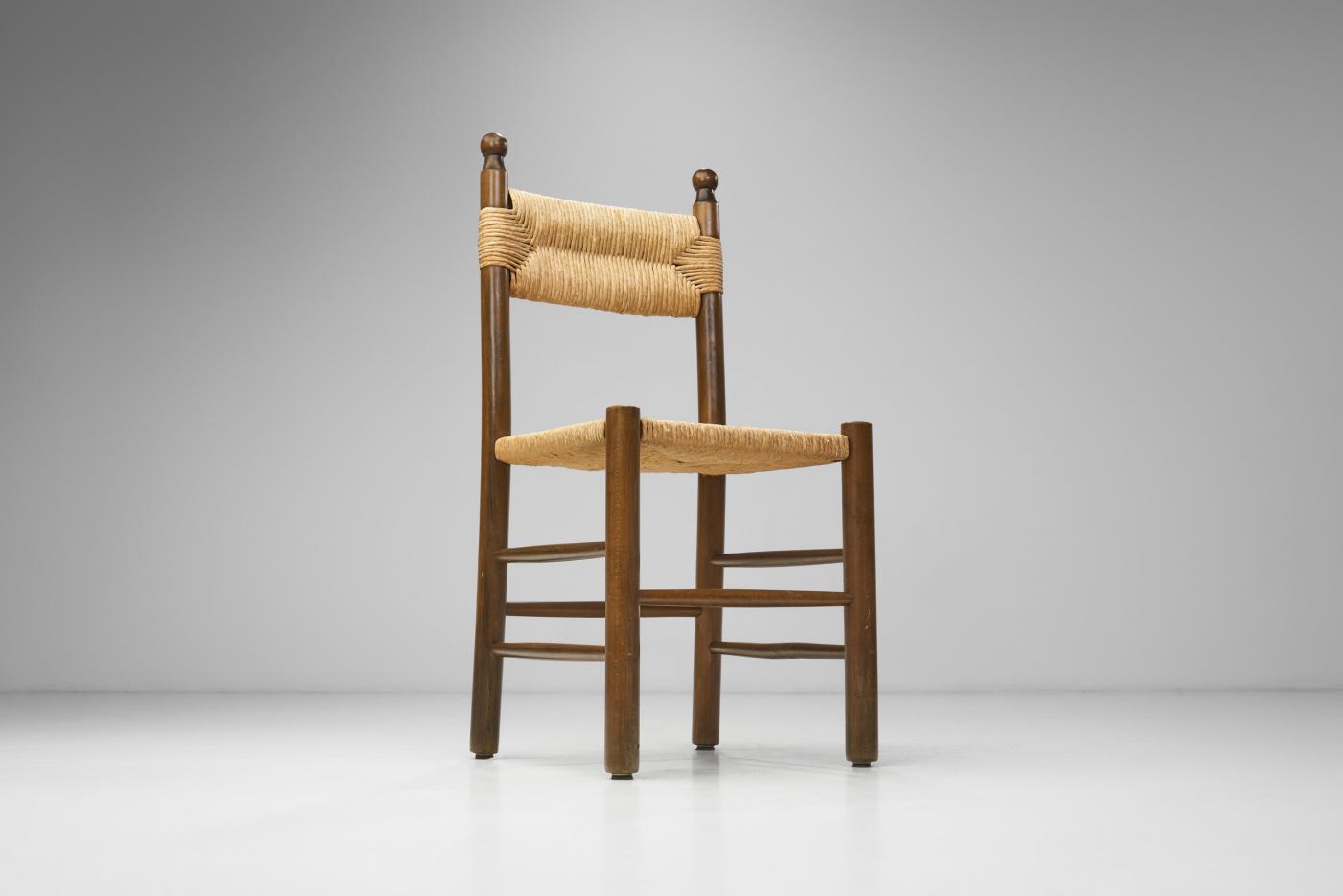 Eight Solid Wood and Straw Dining Chairs, Europe ca 1950s