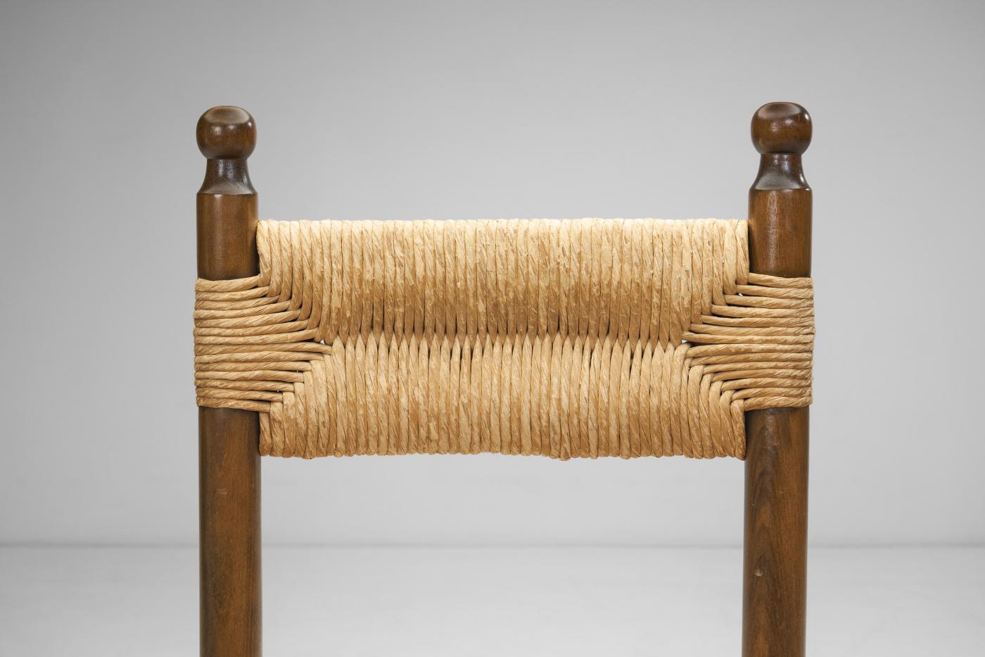 Eight Solid Wood and Straw Dining Chairs, Europe ca 1950s