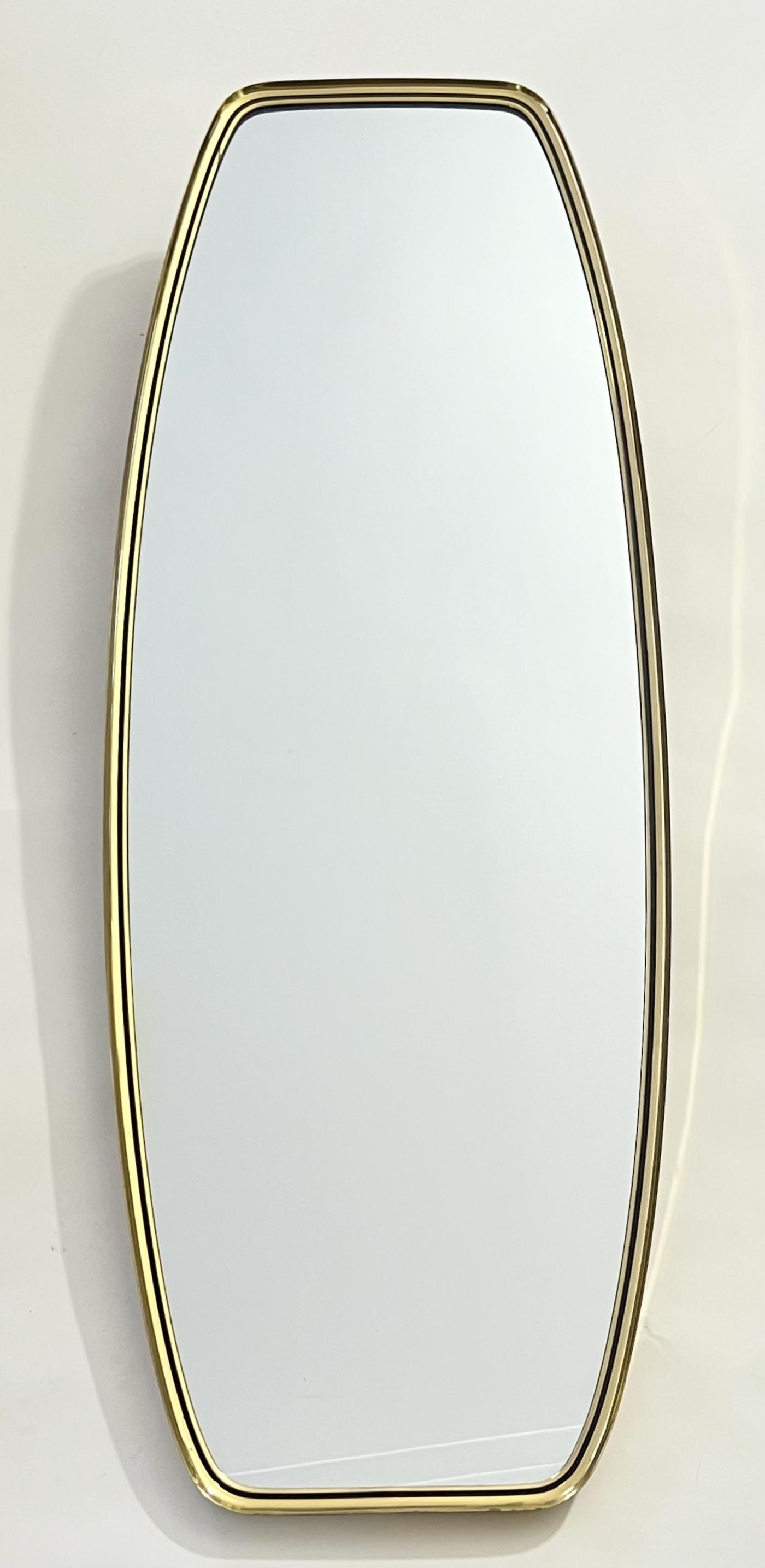 Elegant Long Rectangular Brass Frame Wall Mirror with Black Trim, 1960 ...