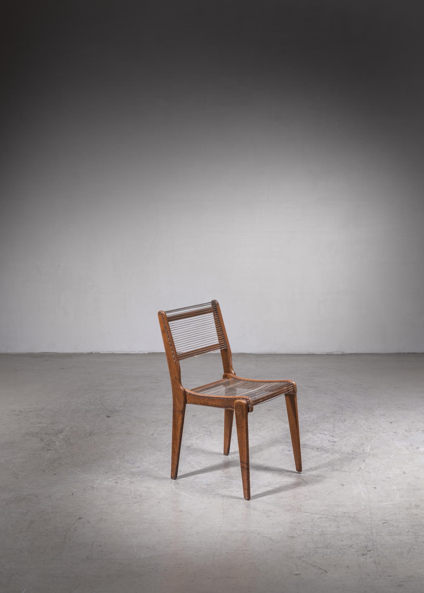 Elegant Studio Crafted Side Chair with a Woven String Seating, USA