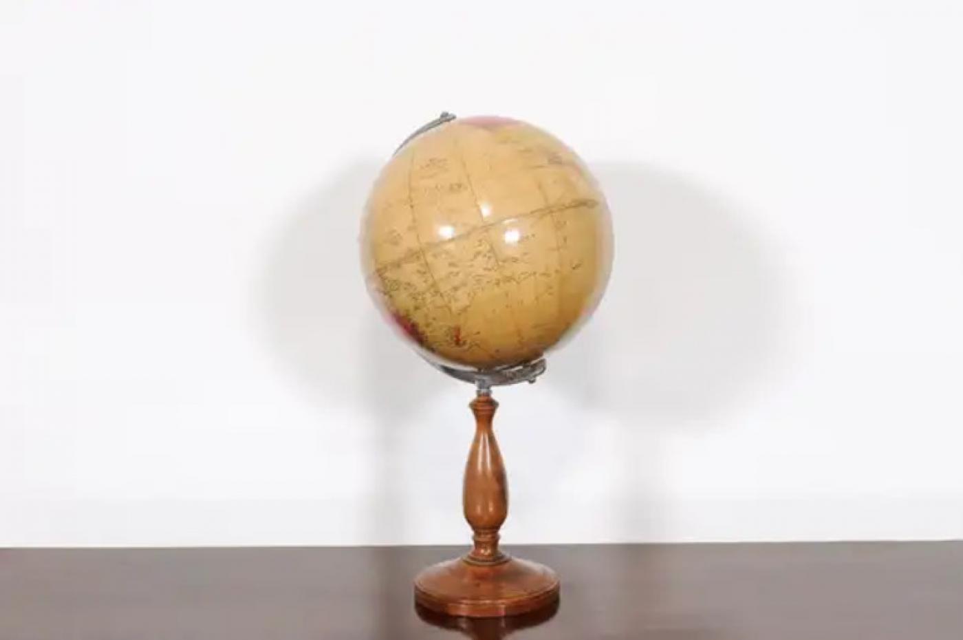 English 1930s Philips Challenge Terrestrial Globe With Turned Walnut Base