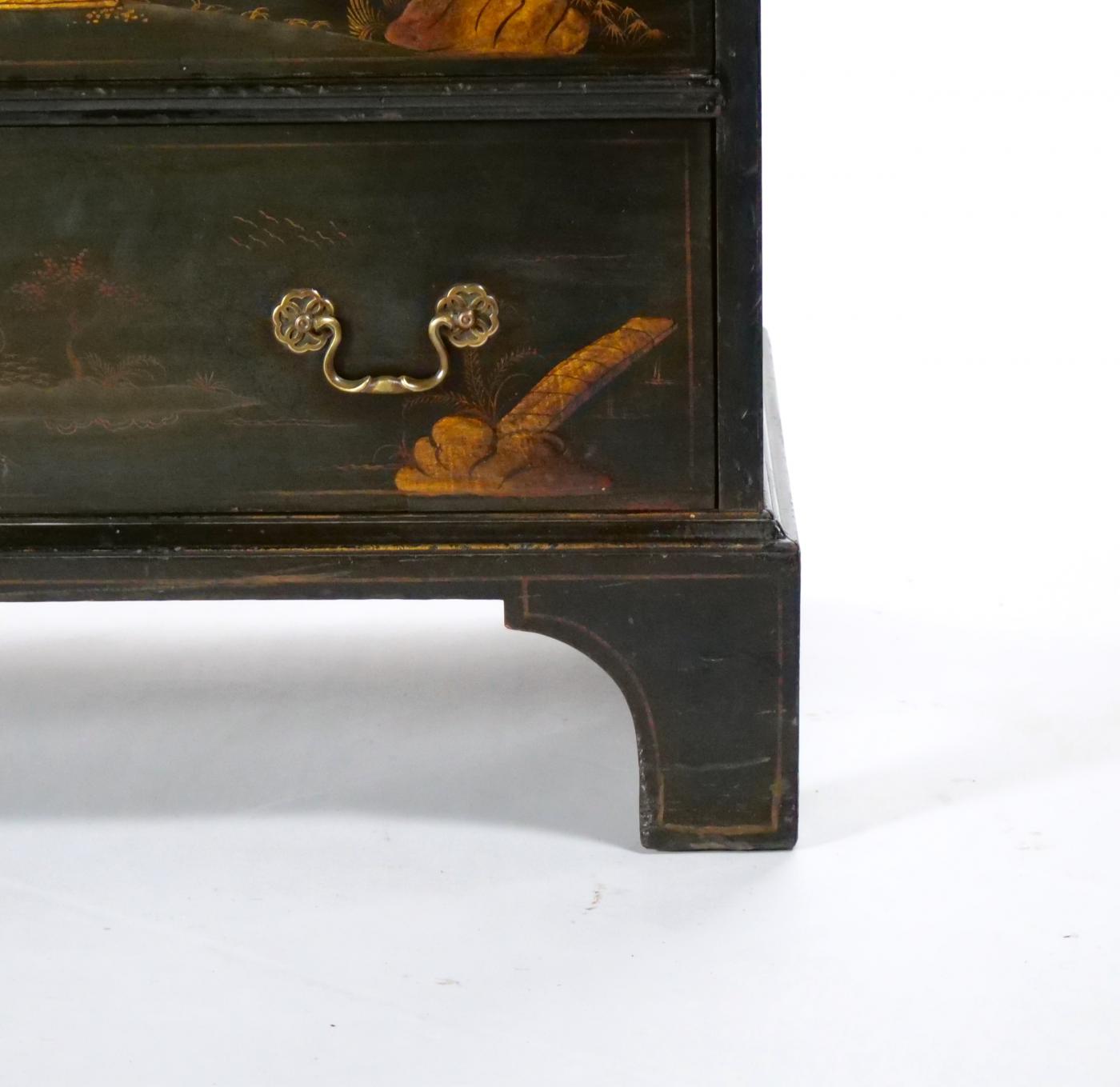 English Chinoiserie Black and Gold Tall Secretary / Slant Front Desk