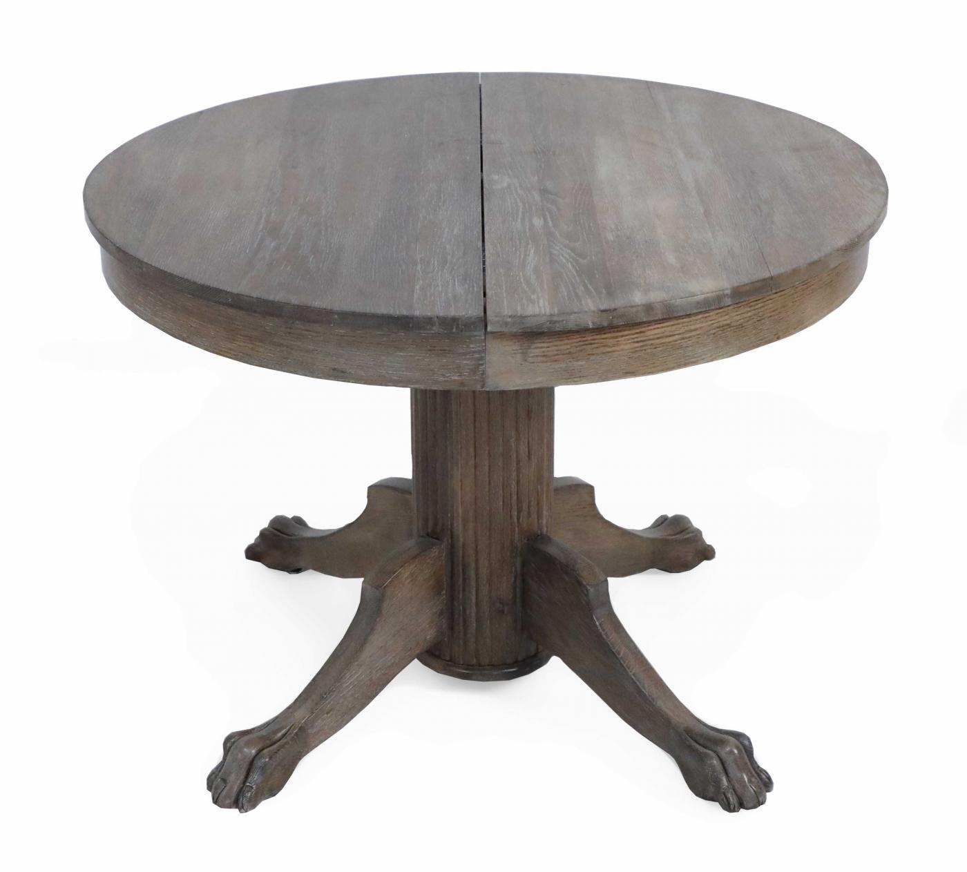 English Edwardian Cerused Oak Circular Claw Foot Center/Dining Table ...