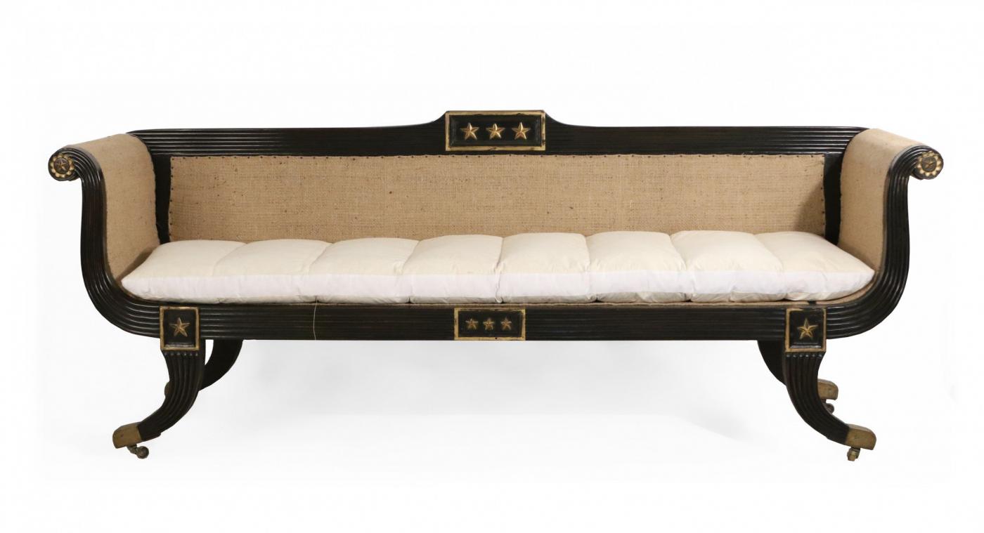 English Regency Ebonized and Gilt Star Design Sofa / Settee