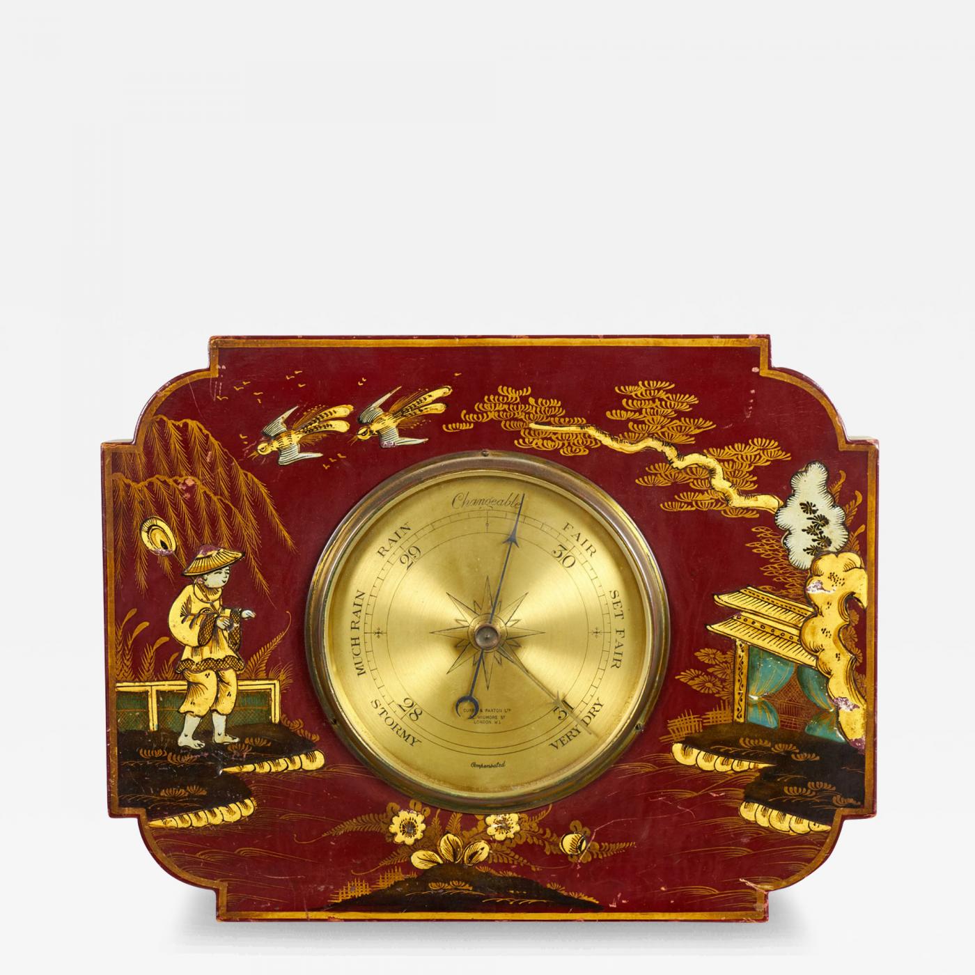 English Regency Red Lacquer Barometer