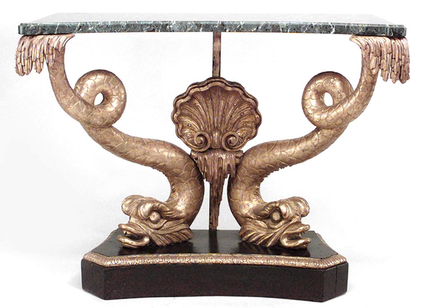 English Regency Style Gilt Dolphin Console Table