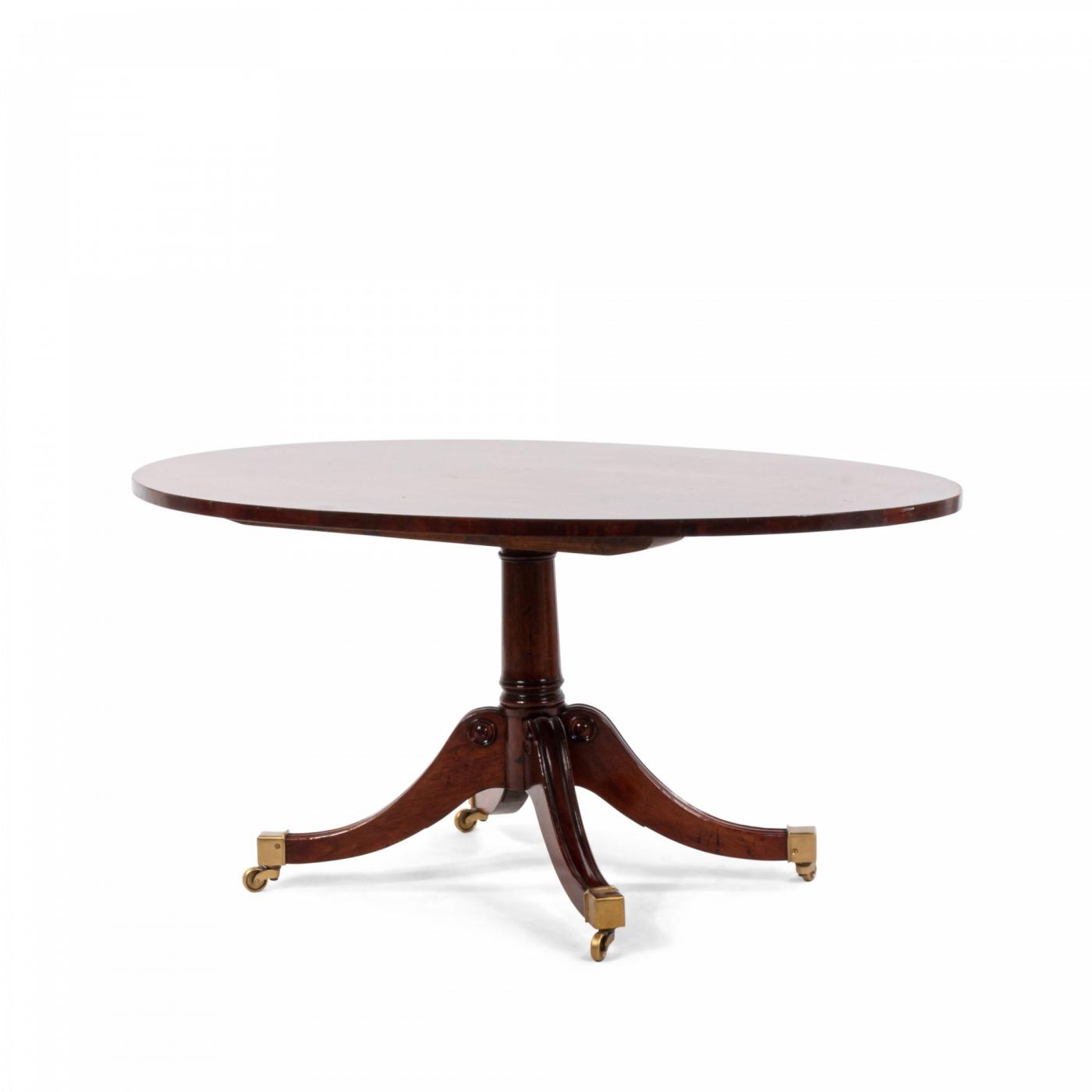 English Sheraton Style Oval Mahogany Saber Leg Coffee Table