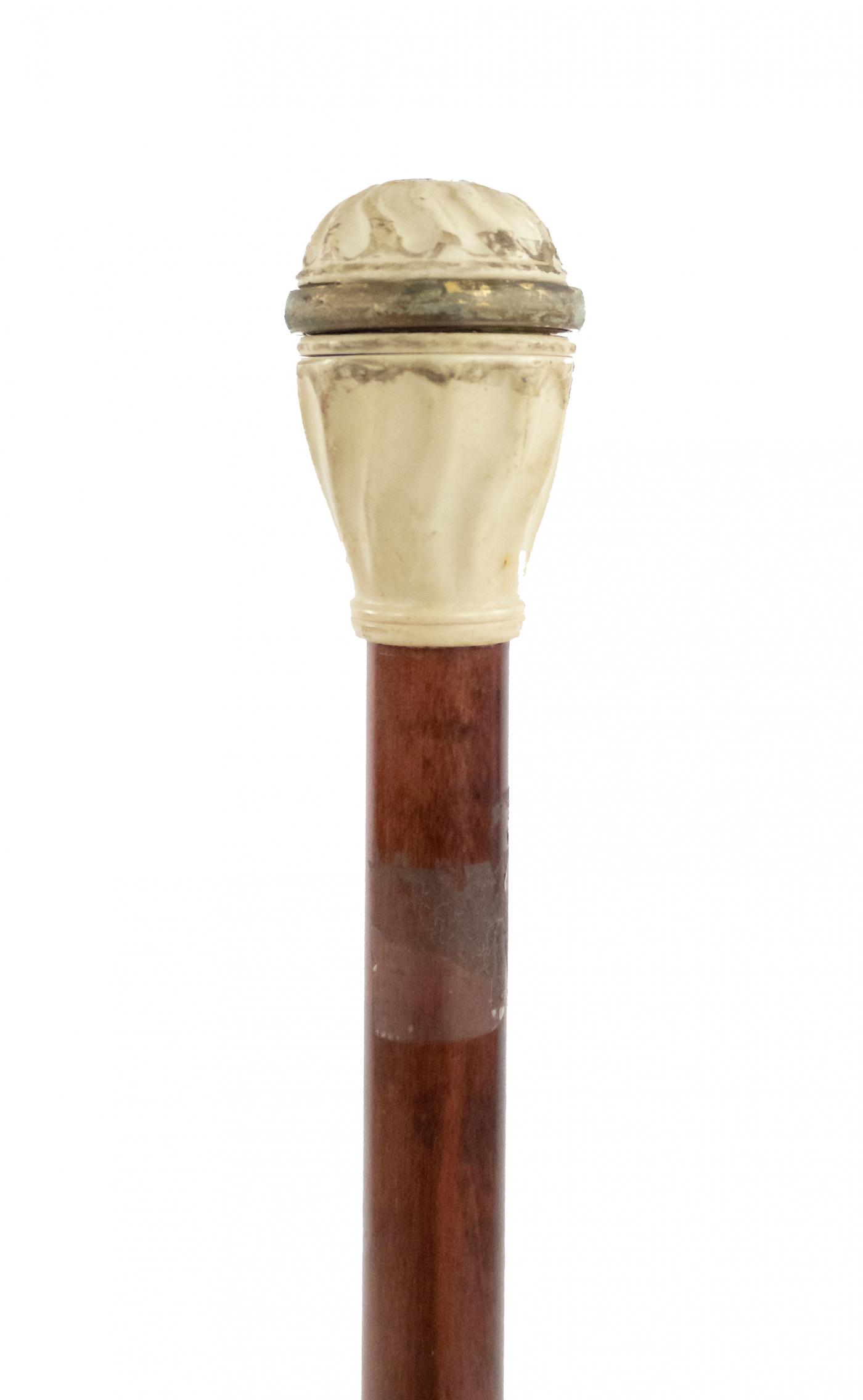 English Victorian Wood Cane With Sundial